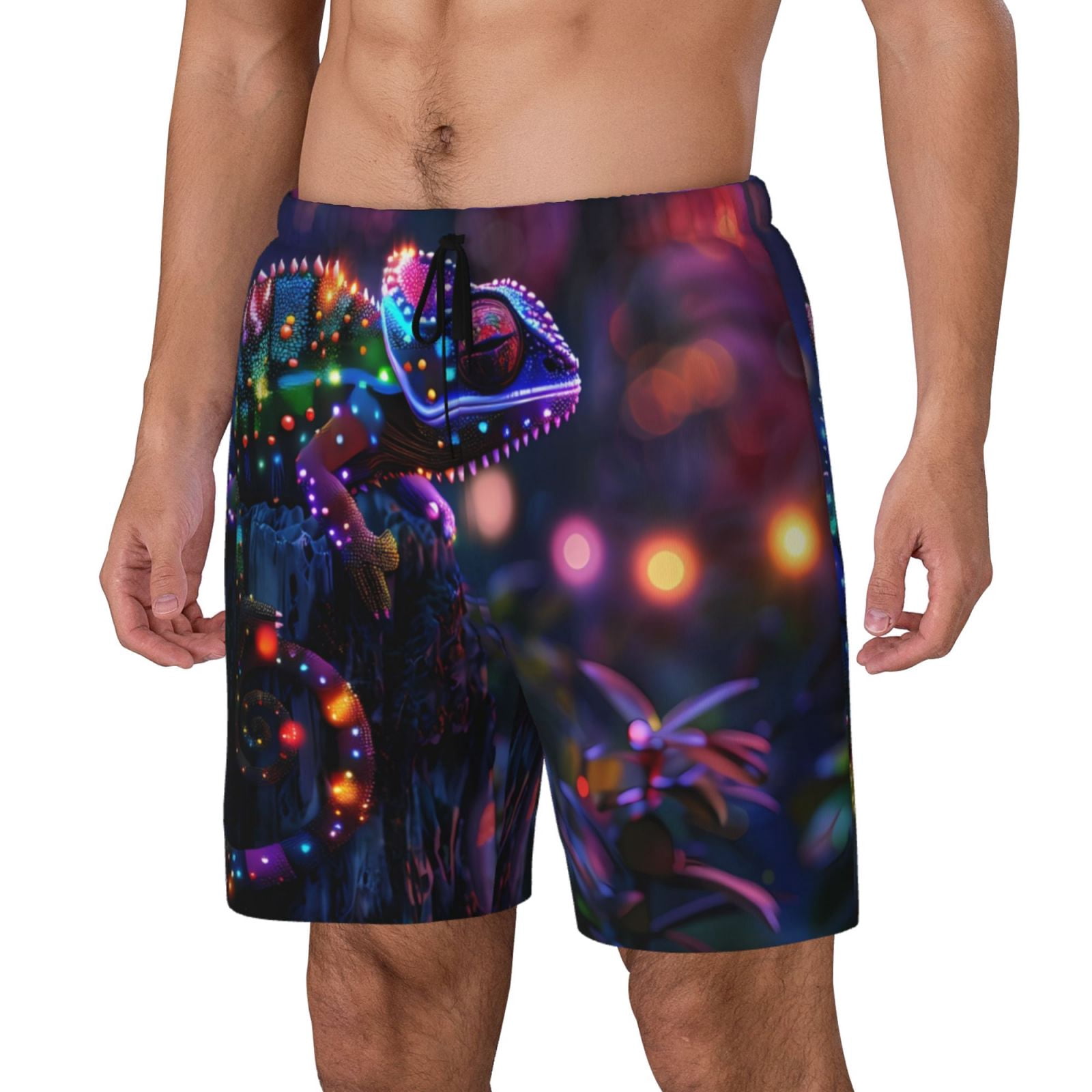 Haiem Glowing Chameleon Fantasy Art Mens Swim Trunks with Compression ...