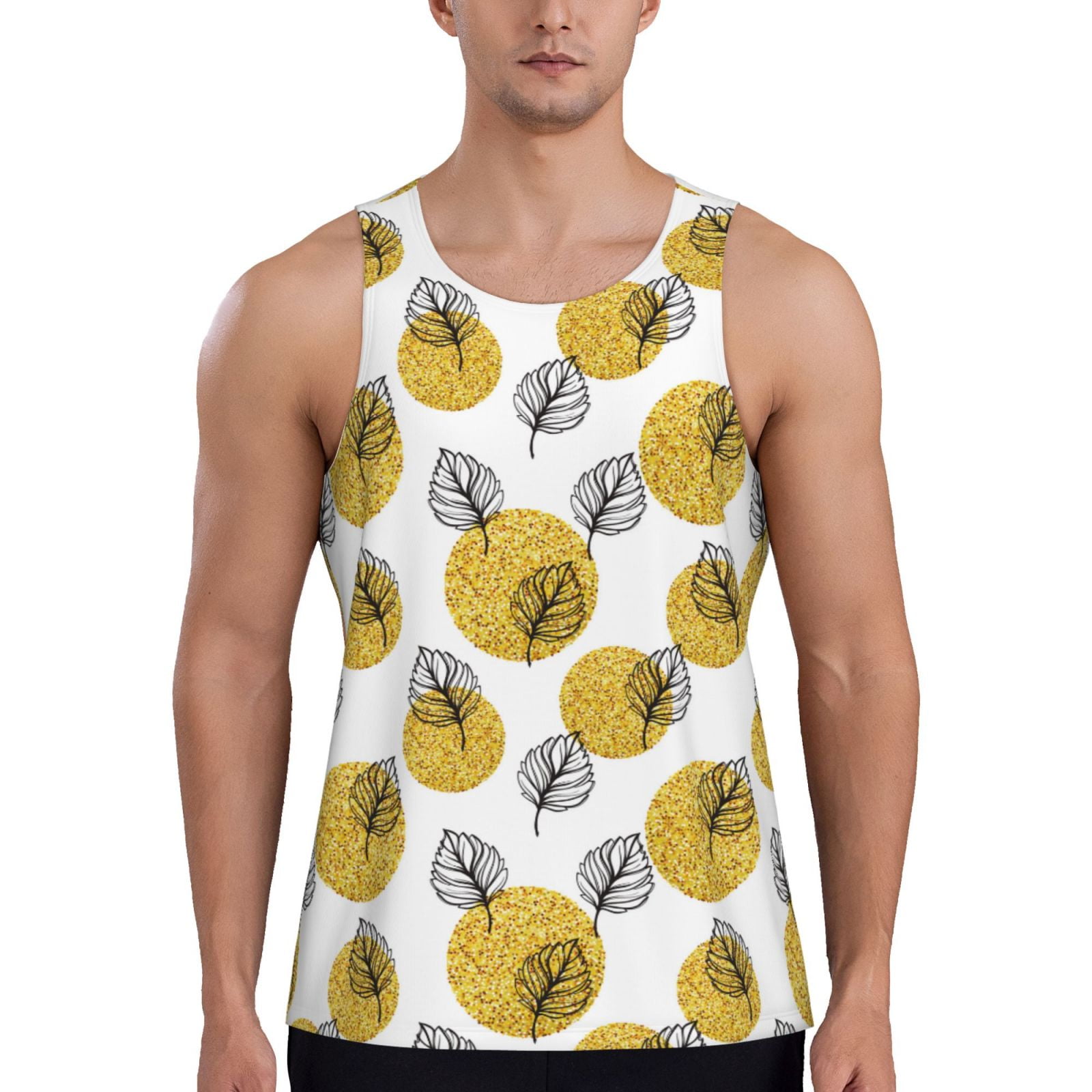Haiem Gold Dots and Leaves Men Workout Tank Top Gym Bodybuilding ...