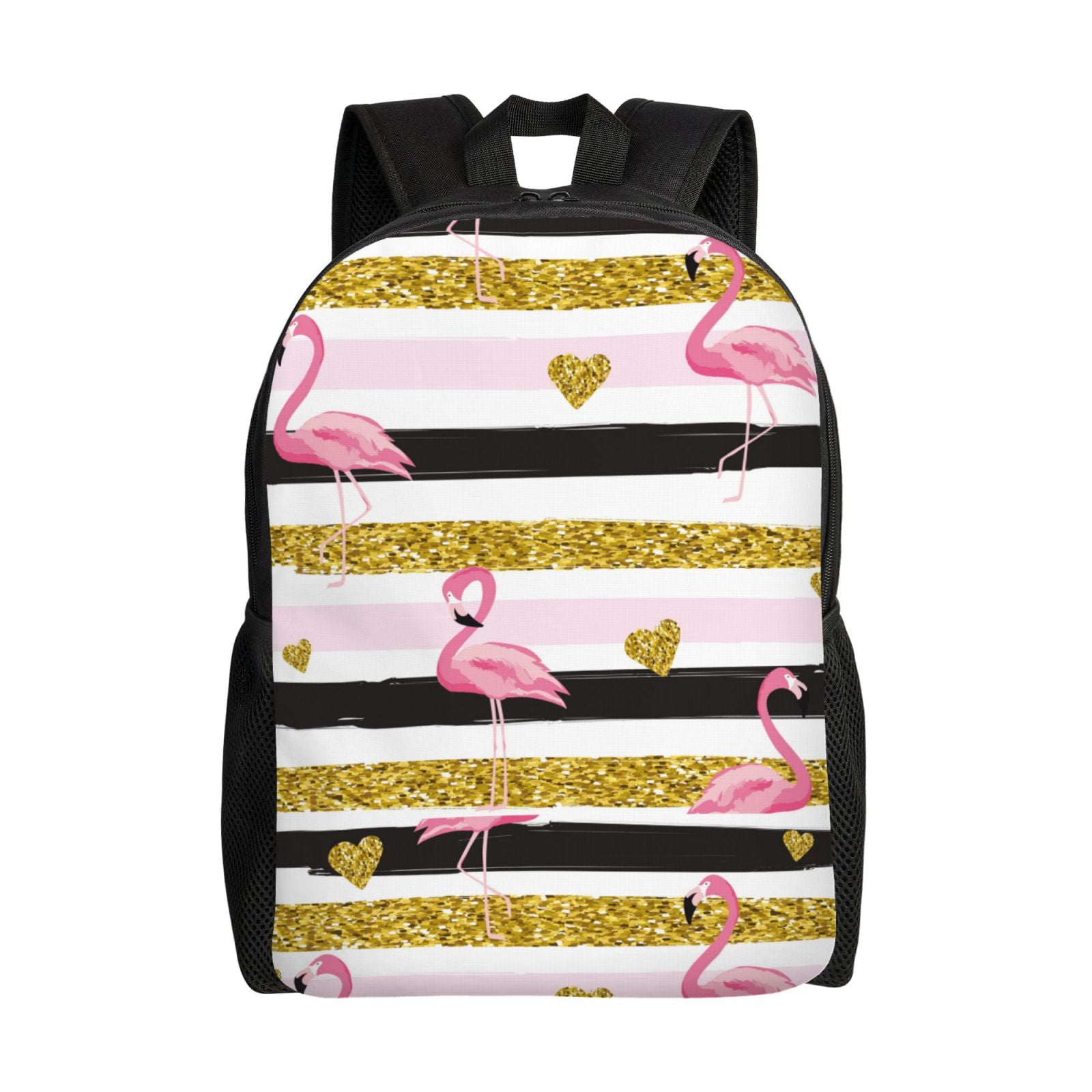 Haiem Gold Glittering Hearts and Flamingos Backpack - Stylish and ...