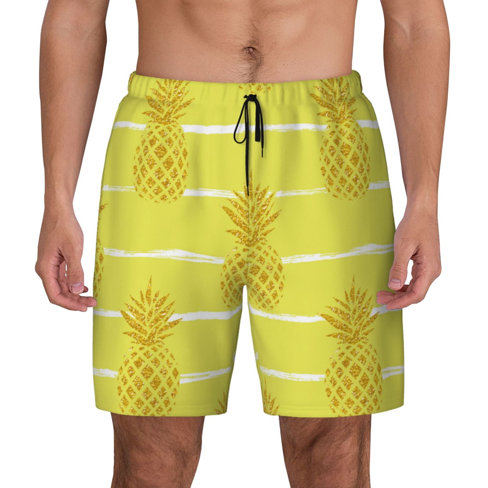 Haiem Gold Pineapple Mens Swim Trunks with Compression Liner 2 in 1 ...