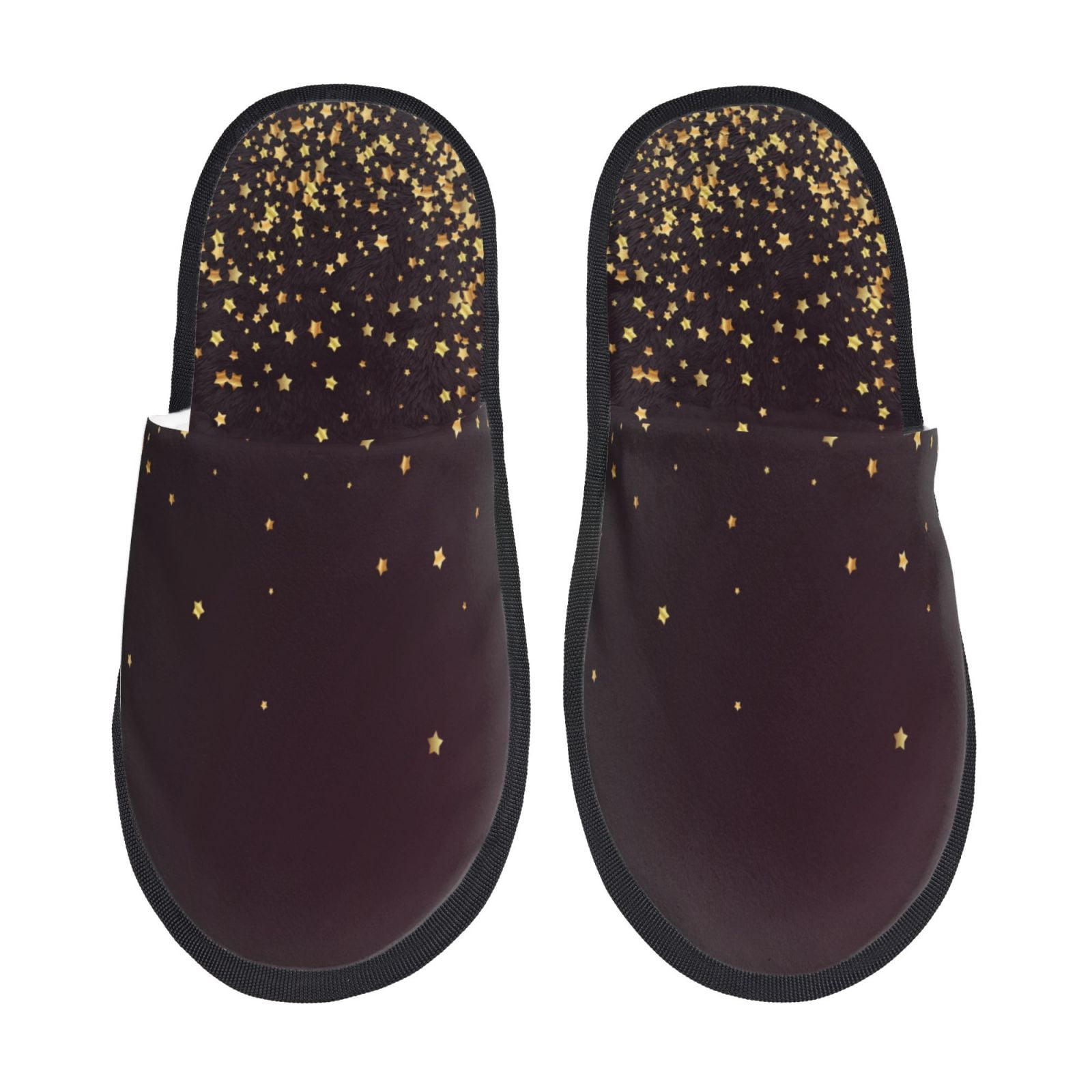 Haiem Gold stars luxury sparkling Print Fuzzy Slippers for Women Plush ...