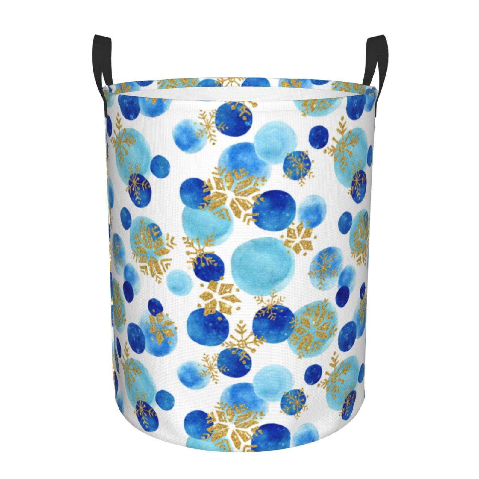Haiem Golden Blue Snowflakes Print Laundry Basket, Laundry Hamper ...