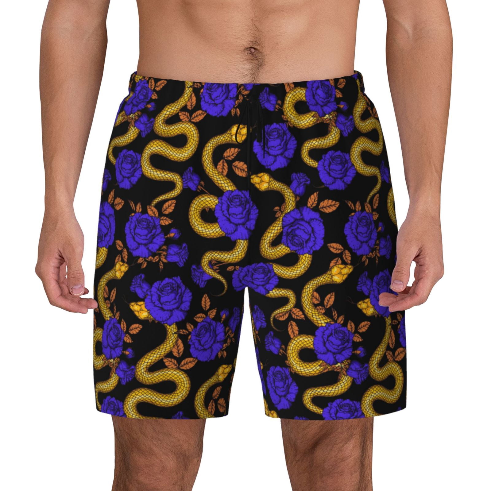 Haiem Golden Snake And Purple Rose Mens Swim Trunks with Compression ...