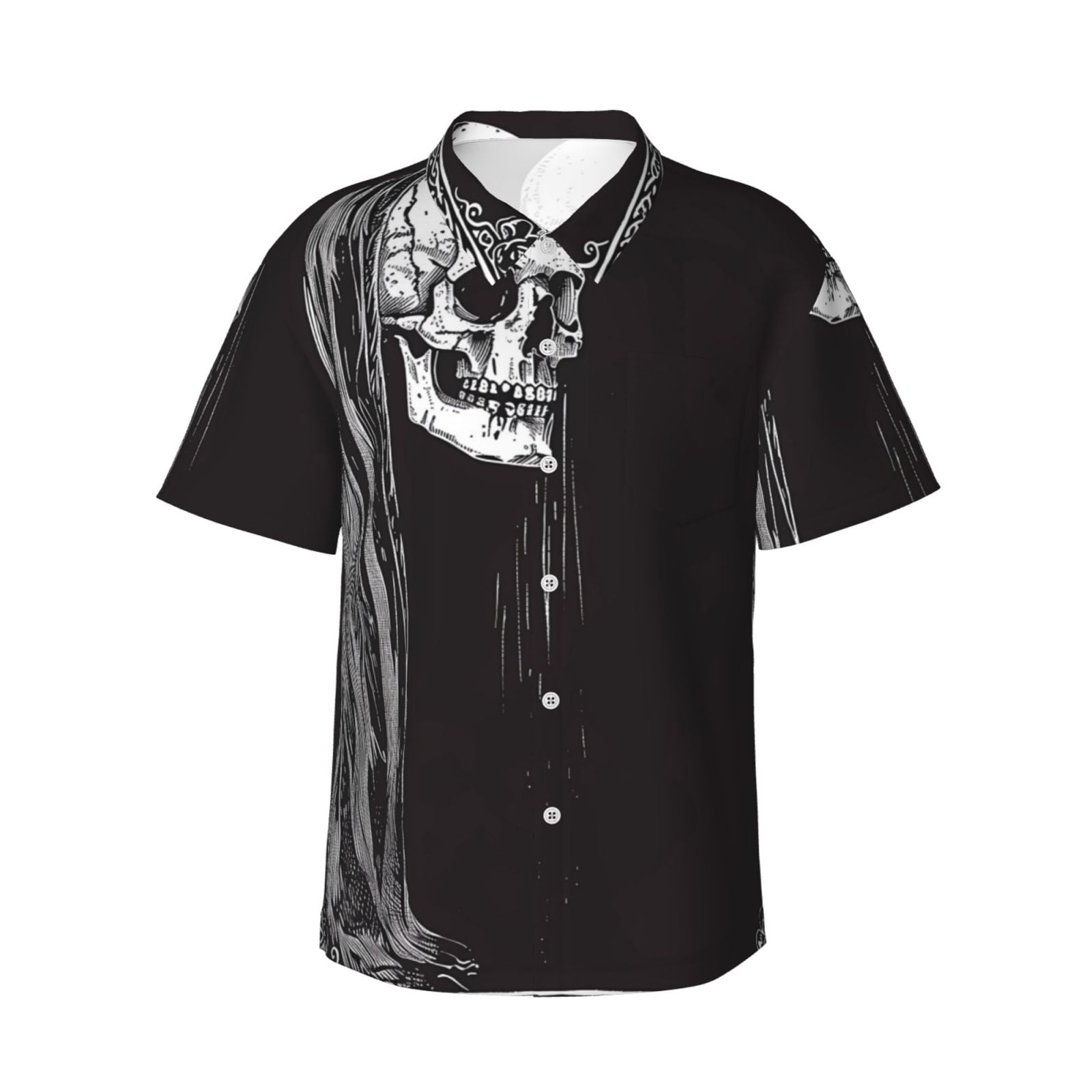 Haiem Gothic Skull Drape Printed Hawaiian Shirt for Men - Men’s Casual ...