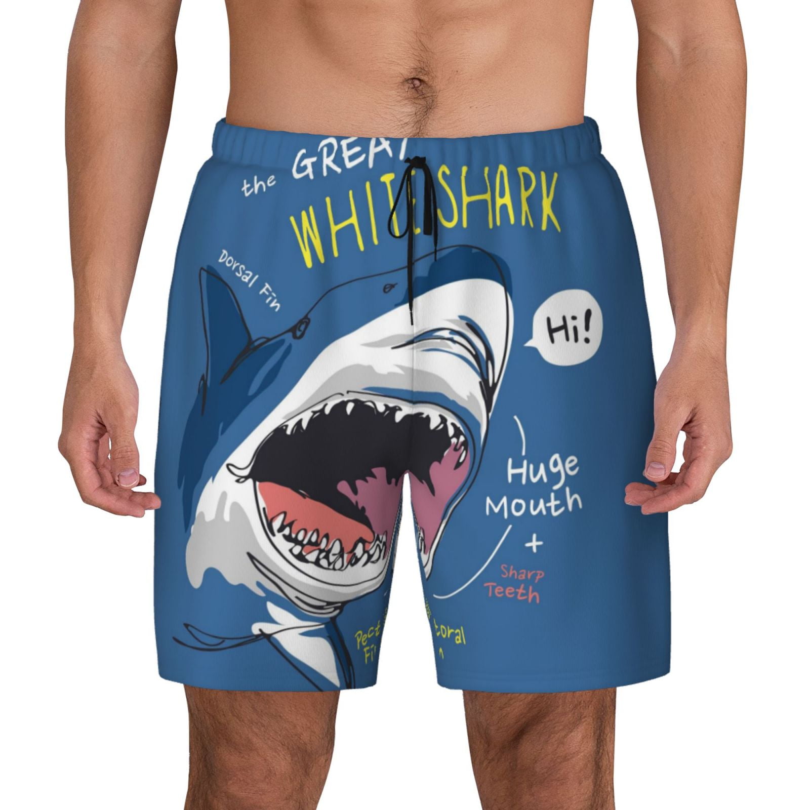 Haiem Great White Shark Mens Swim Trunks with Compression Liner 2 in 1 ...