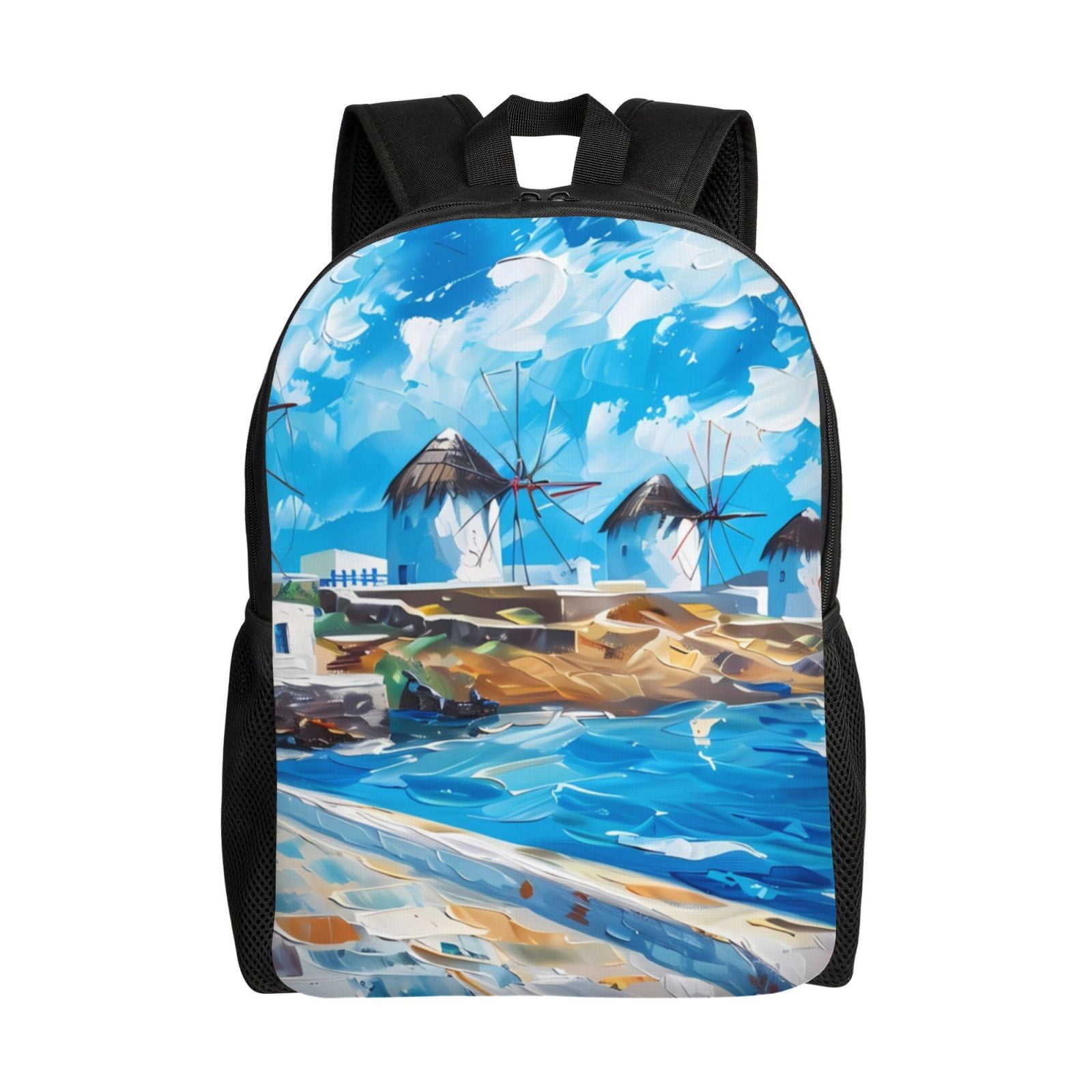 Haiem Greek Island Windmills Painting Backpack - Stylish and Durable 15 ...