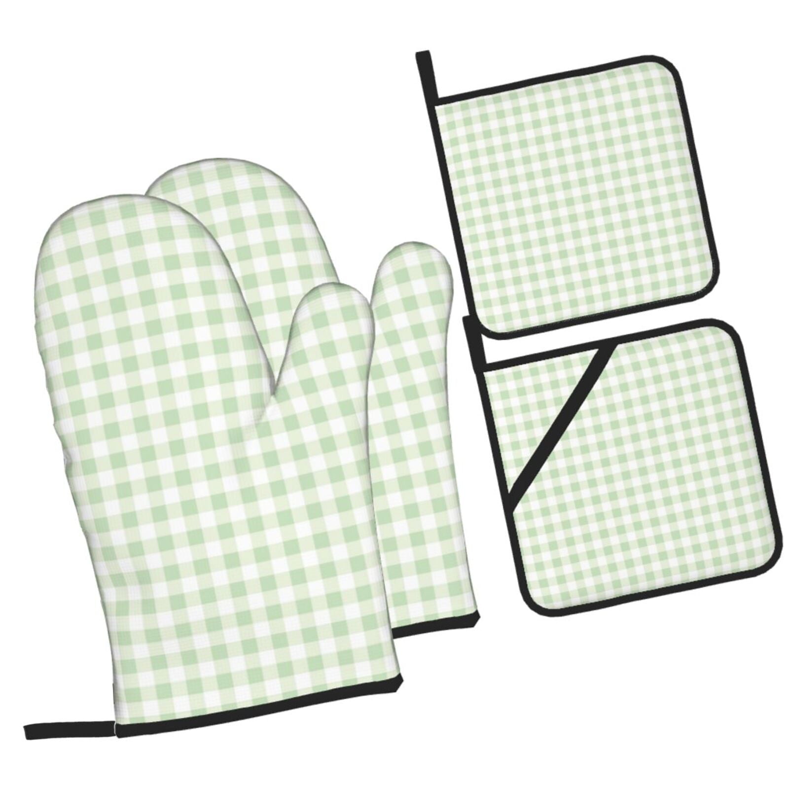 Haiem Green Checkboard Print Extra Long Oven Mitts and Pot Holders 4pc ...