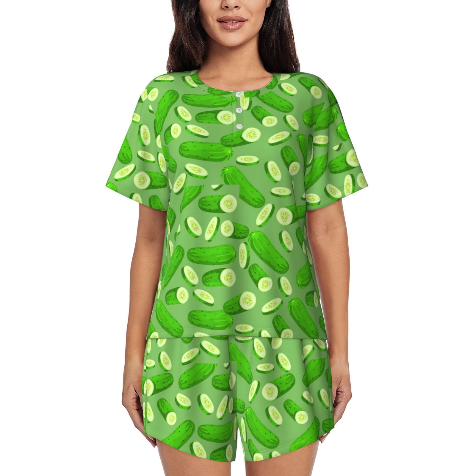 Haiem Green Cucumber Pattern Pajama Set for Women 2 Piece Lounge Set ...