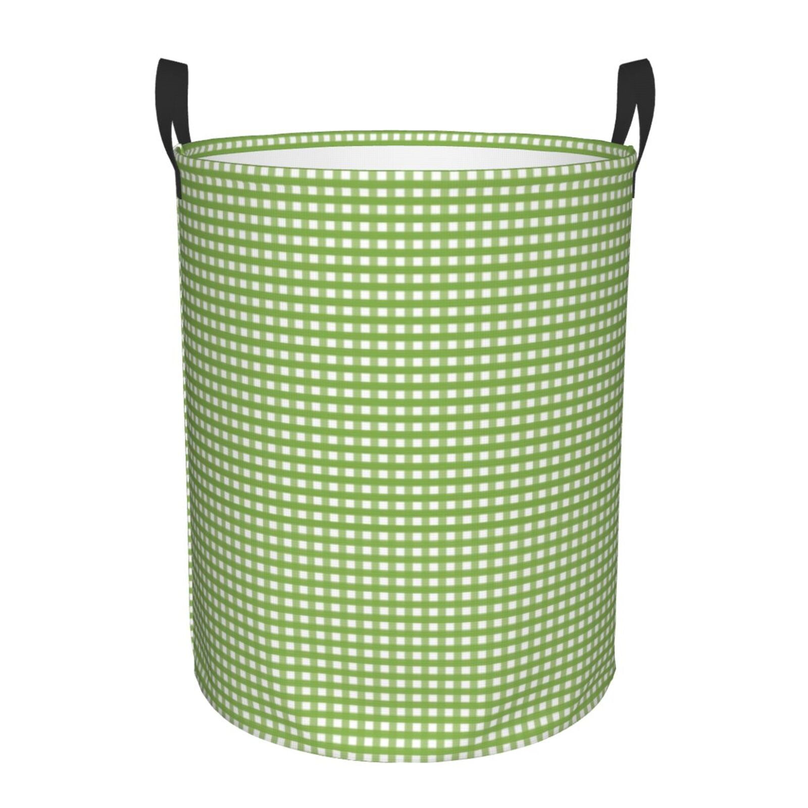 Haiem Green Gingham Leather Dirty Clothes Laundry Basket,Sturdy ...