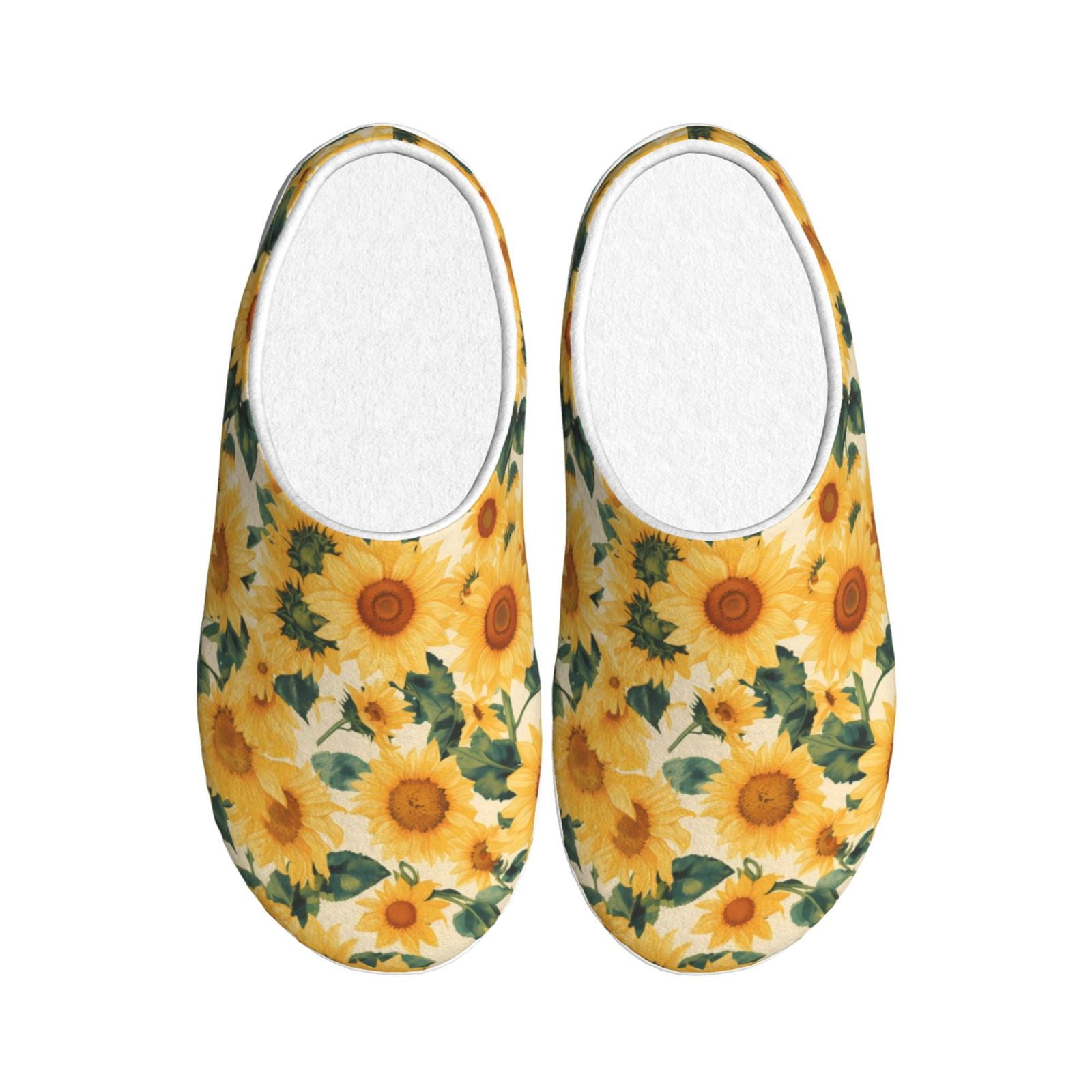 Haiem Green Leaf Sunflower Print Women's Fuzzy Memory Foam House ...