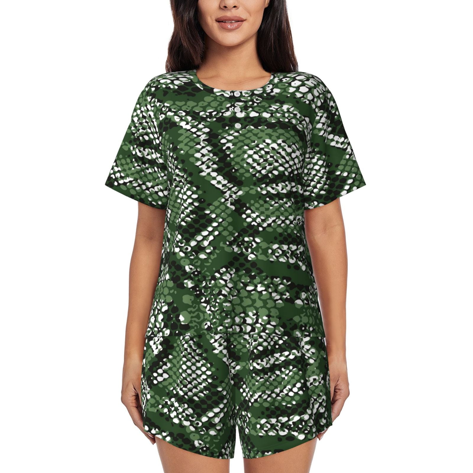 Haiem Green Snakeskin Pattern Pajama Set for Women 2 Piece Lounge Set ...