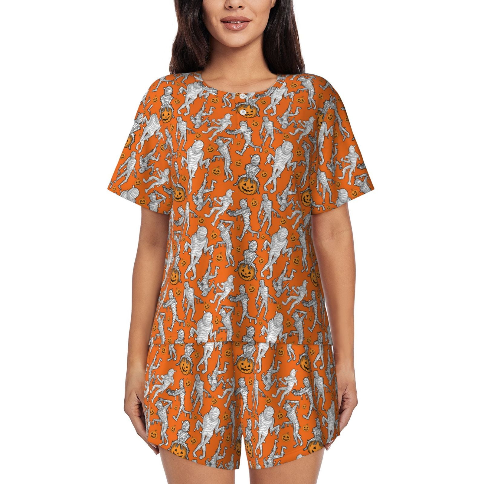 Haiem Halloween Mummy Pattern Pajama Set for Women 2 Piece Lounge Set ...