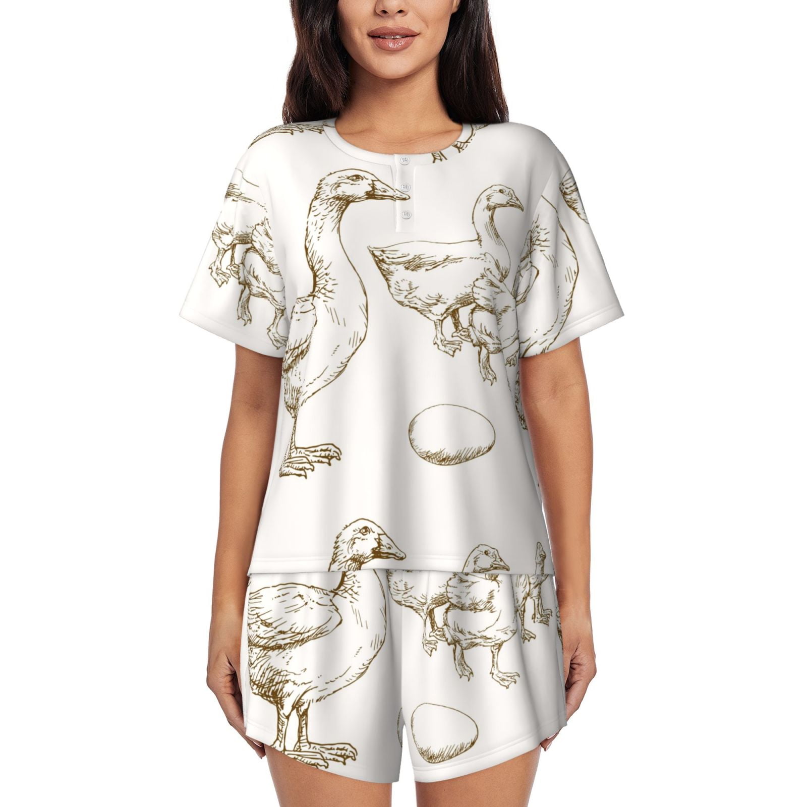 Haiem Hand Drawn Goose Pattern Pajama Set for Women 2 Piece Lounge Set ...