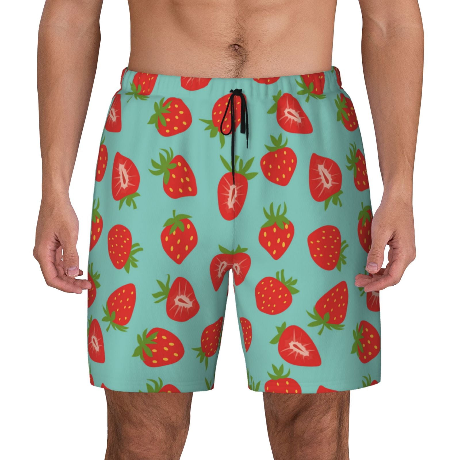 Haiem Hand Drawn Strawberry Mens Swim Trunks with Compression Liner 2 ...