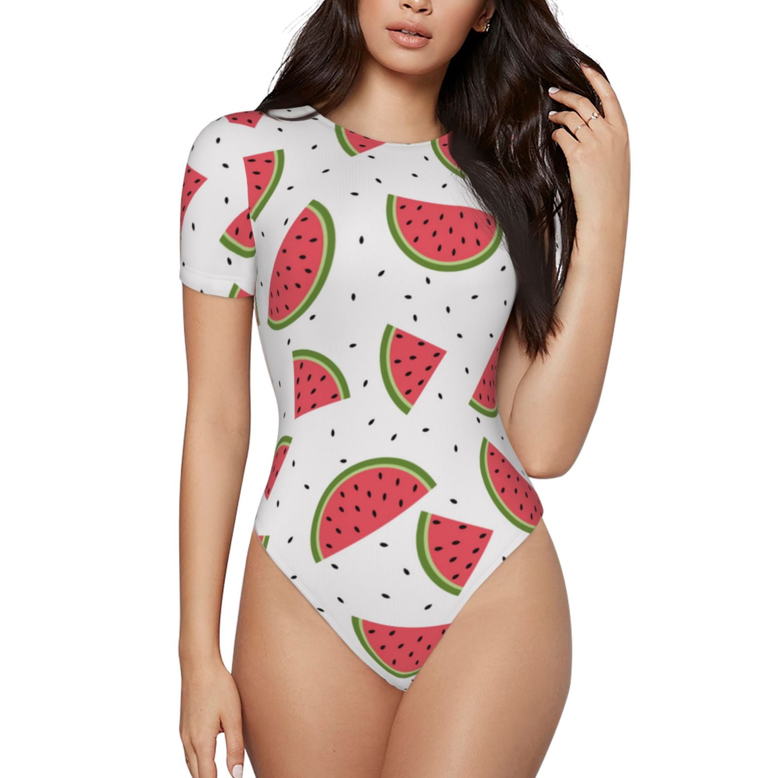 Haiem Hand Drawn Watermelon Women's Crew Neck Short Sleeve Bodysuit ...