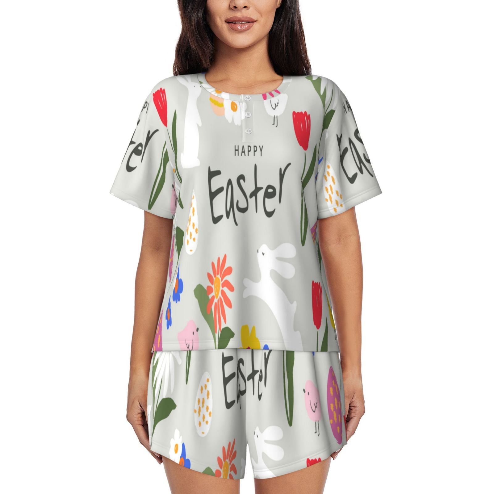 Haiem Happy Easter Pattern Pajama Set for Women 2 Piece Lounge Set ...