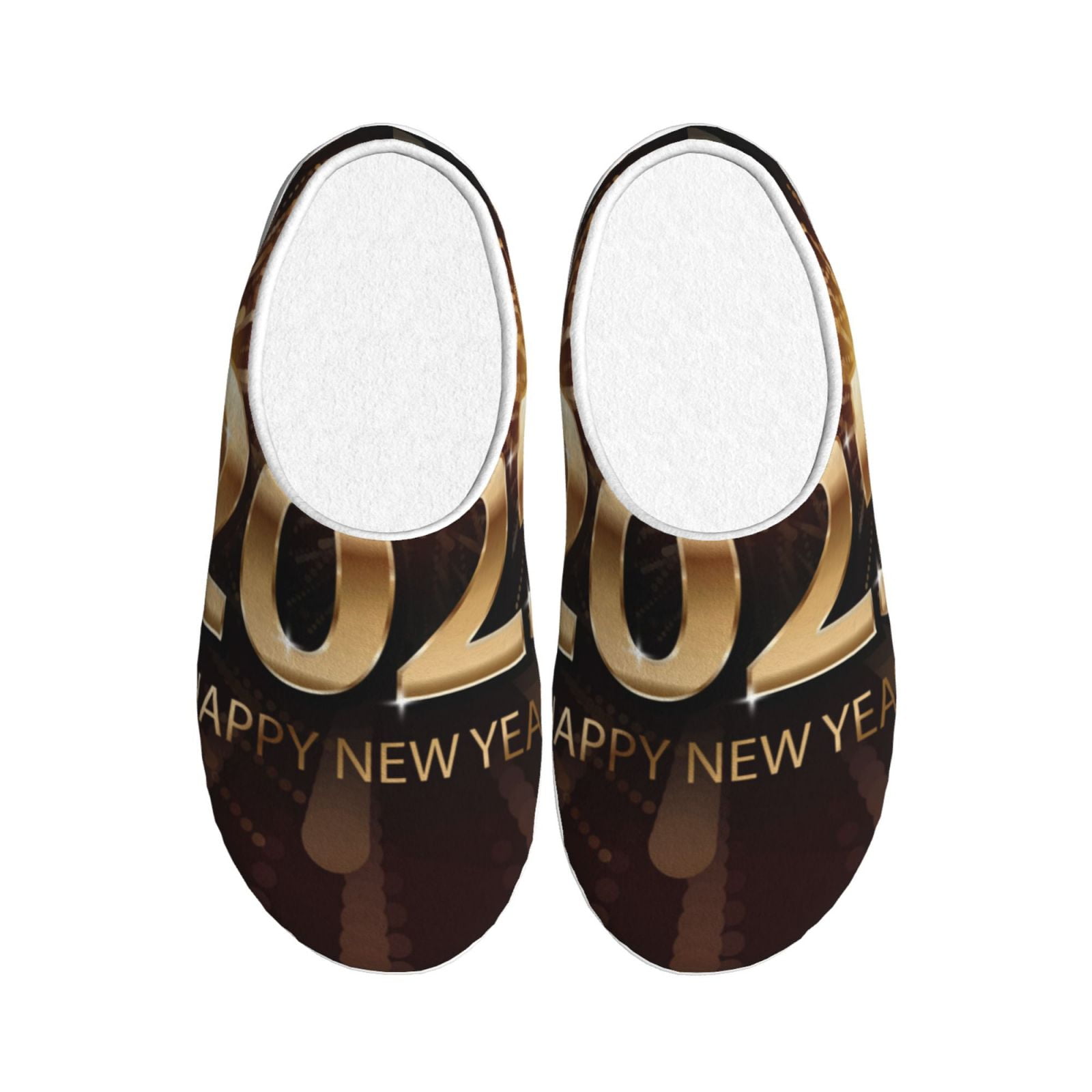 Haiem Happy New Year 2025 Print Women's Fuzzy Memory Foam House Slipper ...