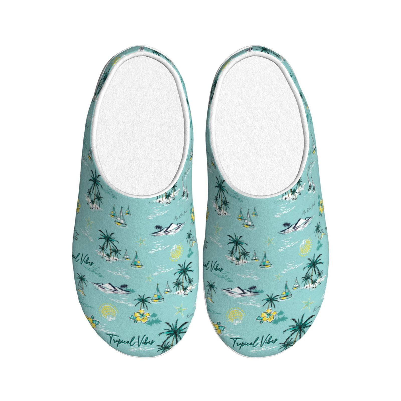 Haiem Hawaiian Style Print Women's Fuzzy Memory Foam House Slipper Cozy ...