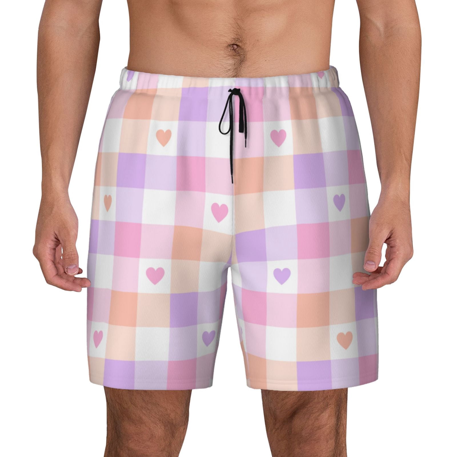 Haiem Heart Buffalo Plaid Mens Swim Trunks with Compression Liner 2 in ...