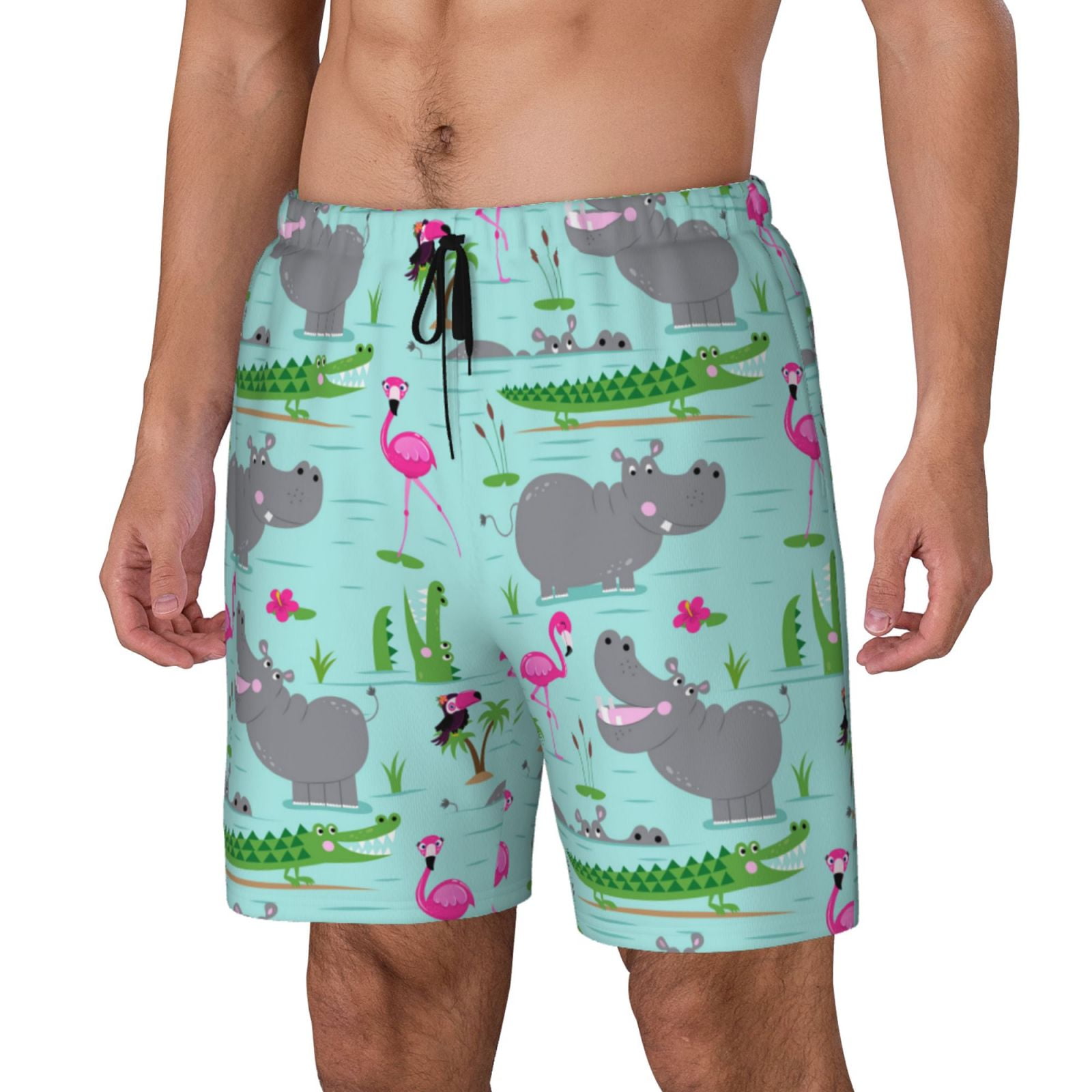Haiem Hippo With Flamingos And Crocodiles Mens Swim Trunks with ...