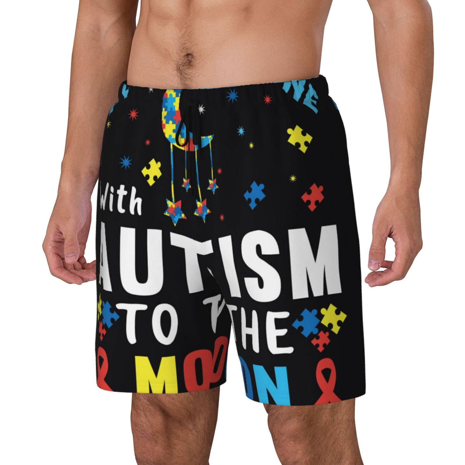 Haiem I Love With Autism To The Moon And Back Mens Swim Trunks with ...