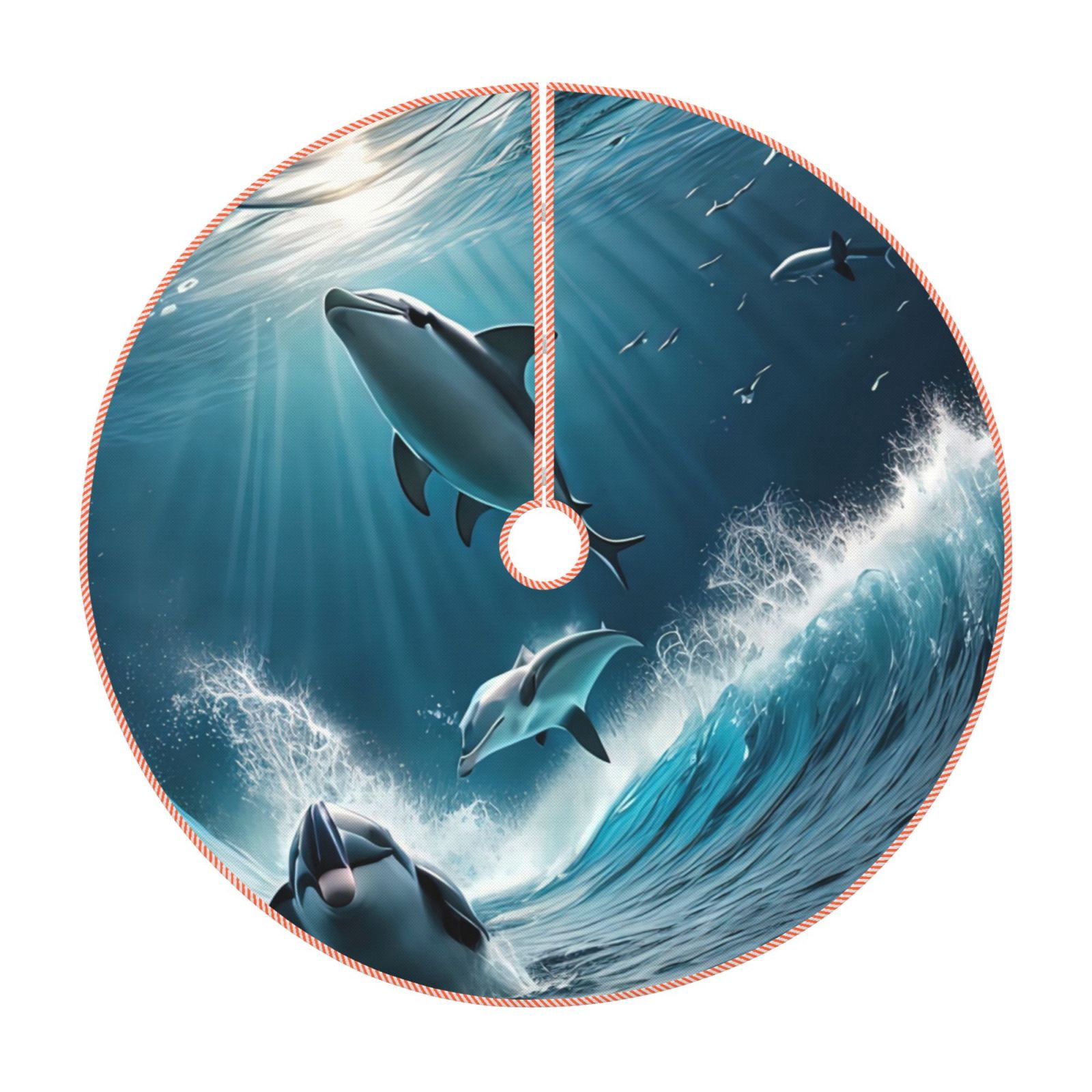Haiem Ice Blue Ocean Cute Dolphin A Pattern Christmas Tree Skirt Merry ...