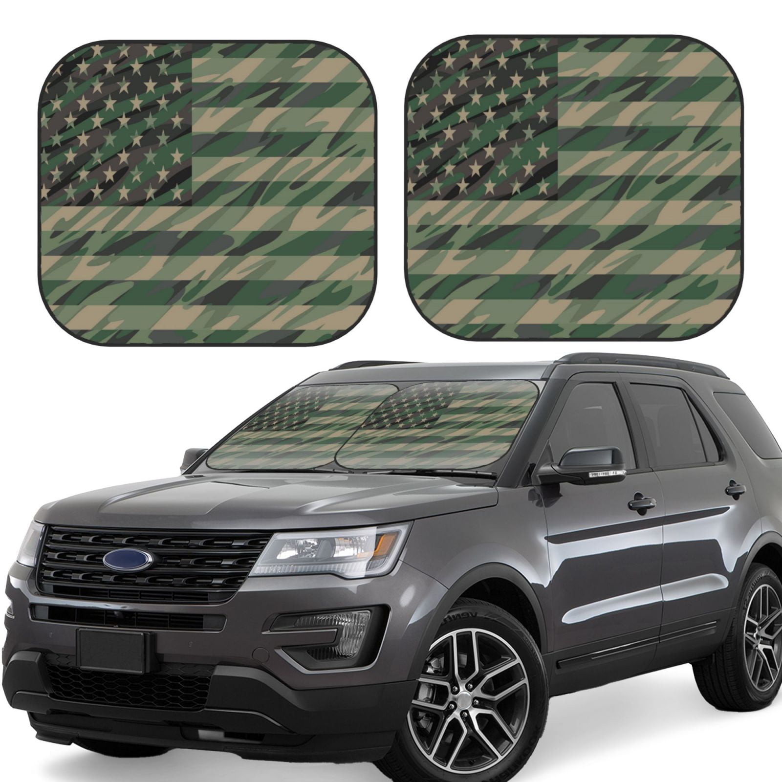 Haiem Jungle Green Camo Usa Flag Windshield Sun Shade: Universal ...