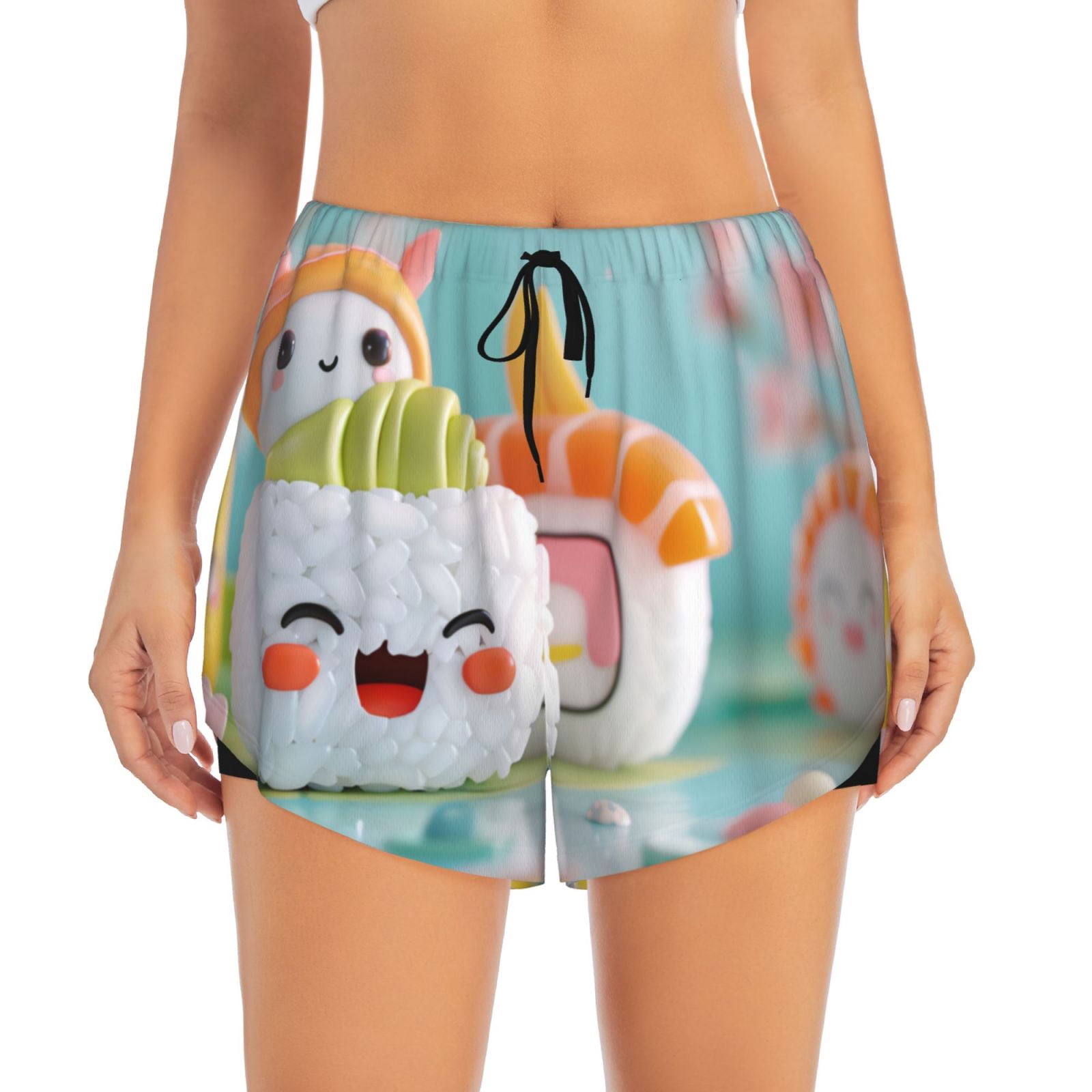 Haiem Kawaii Sushi Characters Delight Women's 2 in 1 Running Shorts ...