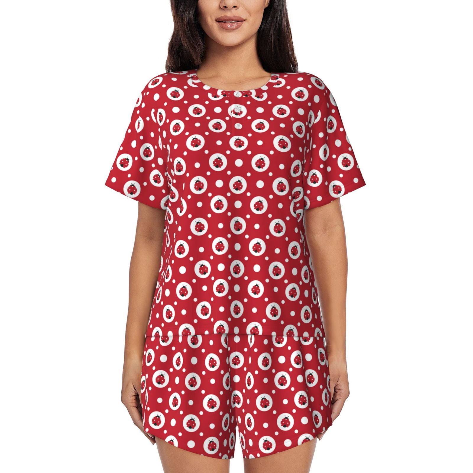 Haiem Ladybugs And White Dots Pattern Pajama Set for Women 2 Piece ...