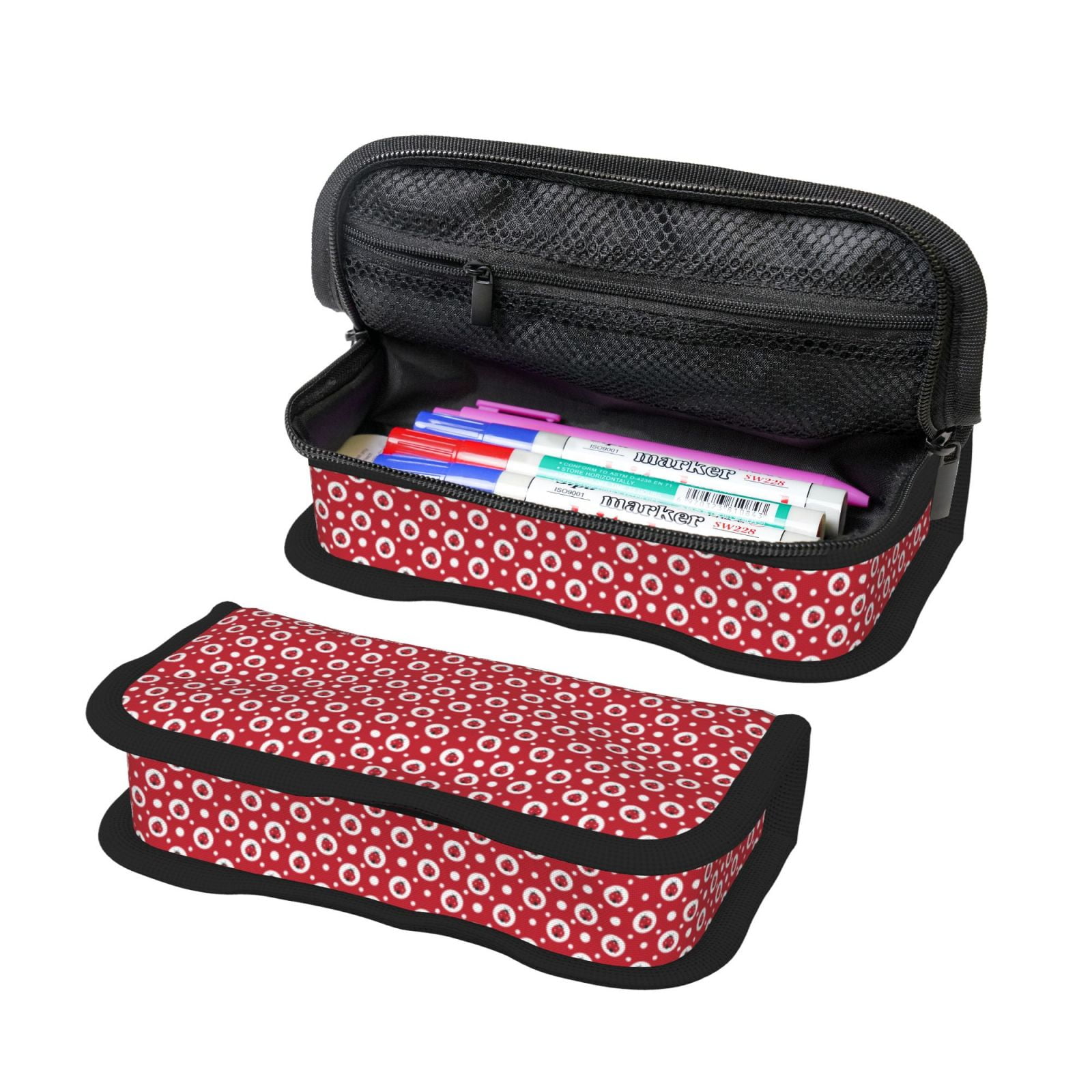 Haiem Ladybugs And White Dots Printed Large Pencil Case, Big Capacity Pencil Pouch Stationery ...