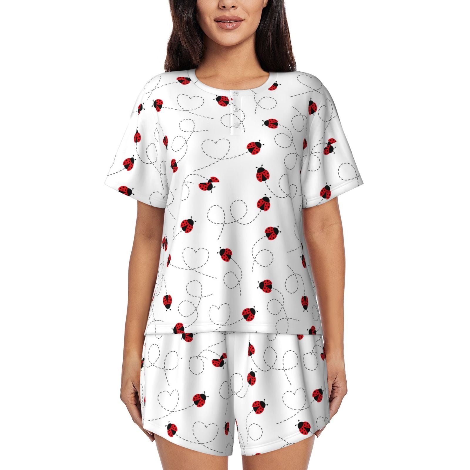 Haiem Ladybugs Flying On Dotted Route Pattern Pajama Set for Women 2 ...