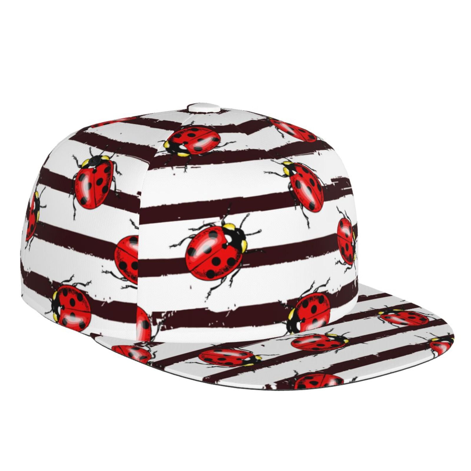 Haiem Ladybugs on Black and White Striped1 Classic Snapback Cap Flat ...
