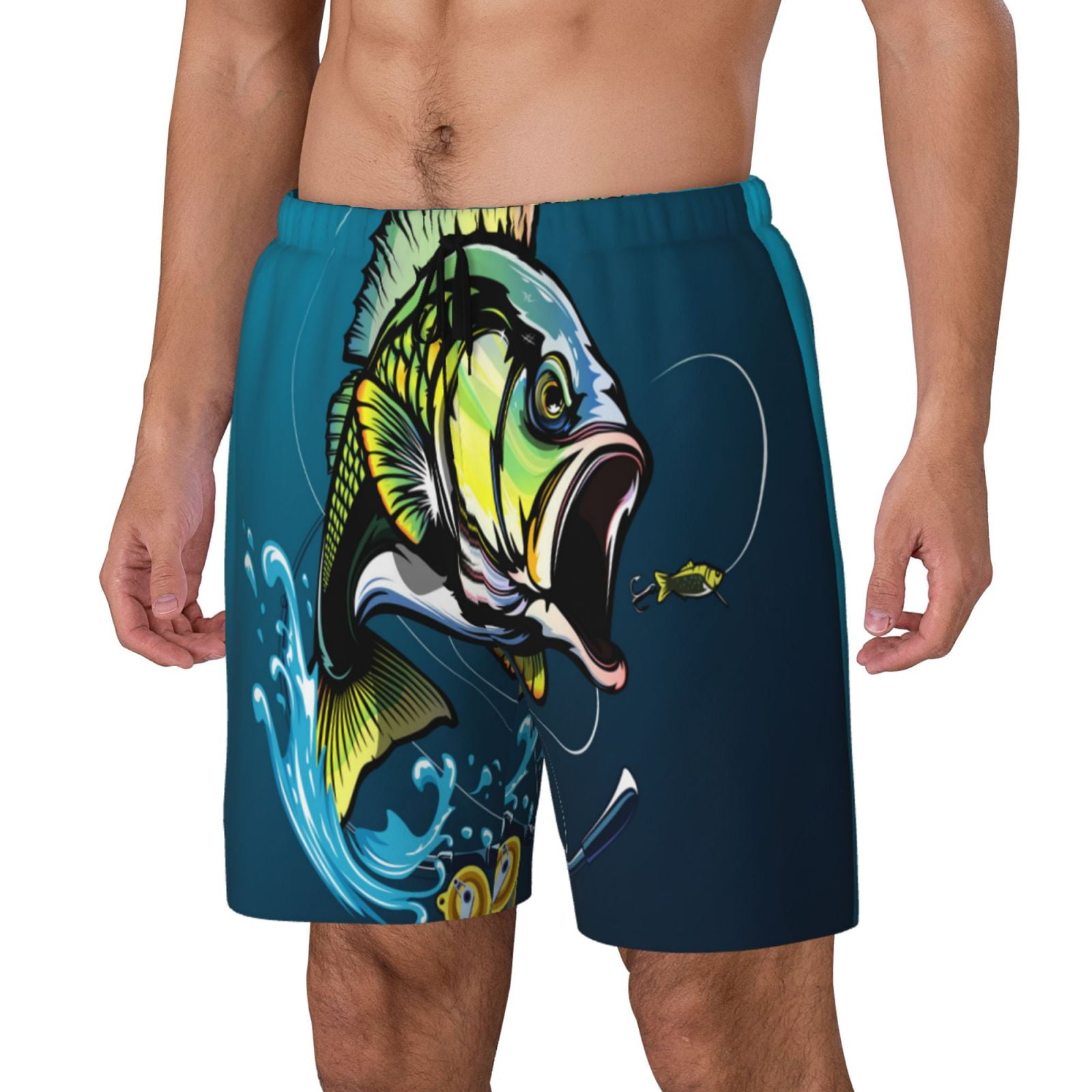 Haiem Largemouth Bass Fish Pattern Mens Swim Trunks with Compression ...
