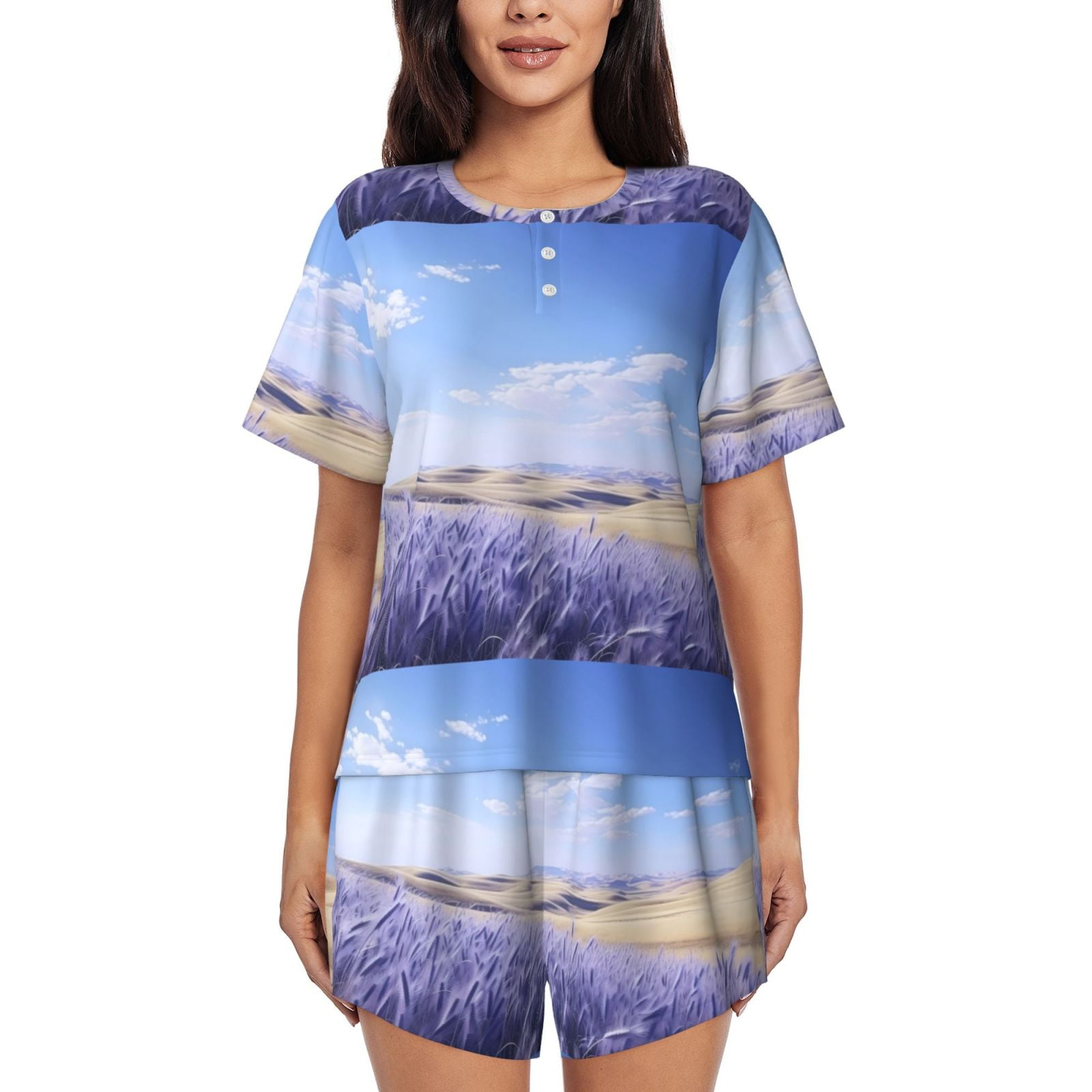 Haiem Lavender Fields Under Blue Sky Pattern Pajama Set for Women 2 ...
