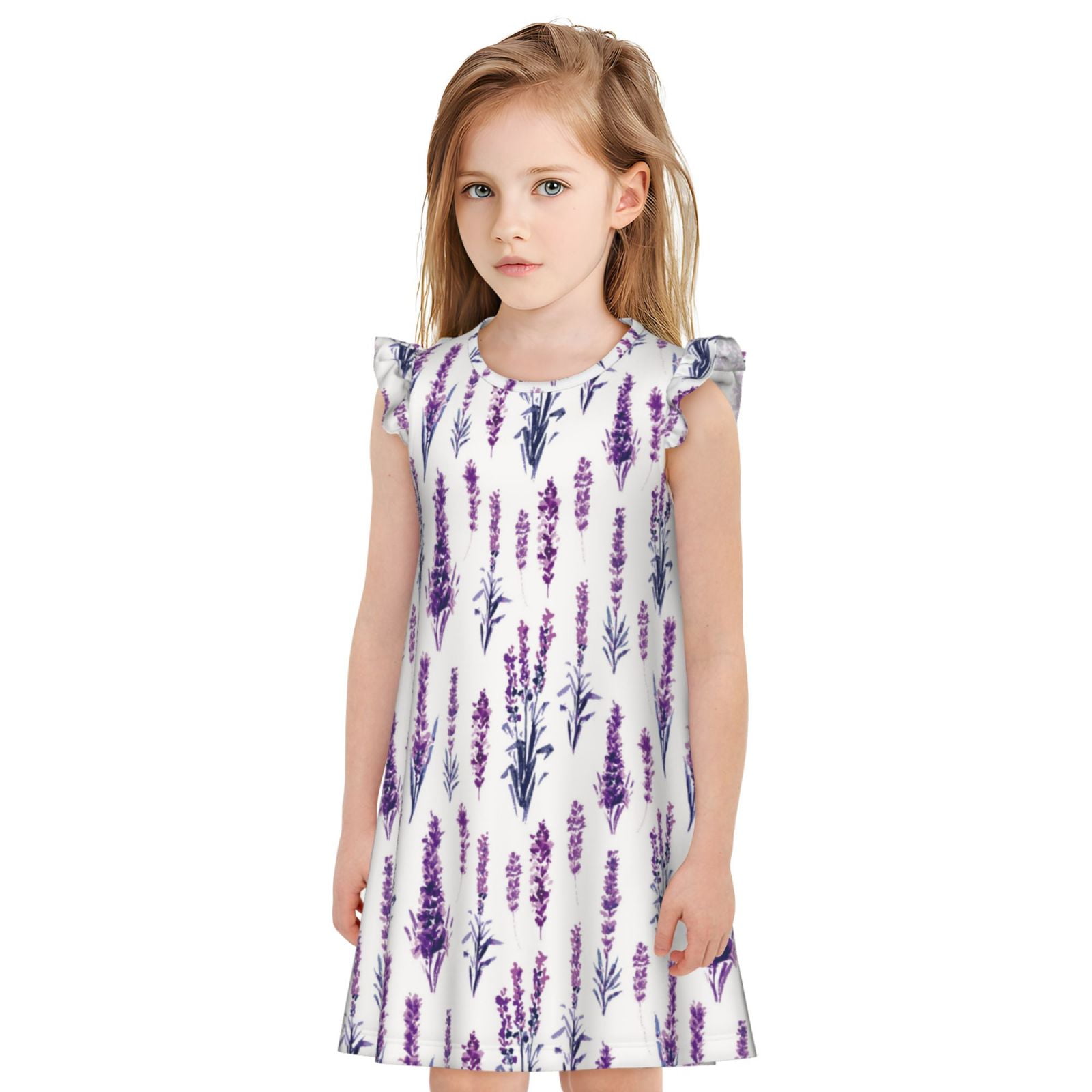 Haiem Lavender Flowers Printed Girls Nightgowns Sleepwear Short Sleeve Pajama Dress Soft ...