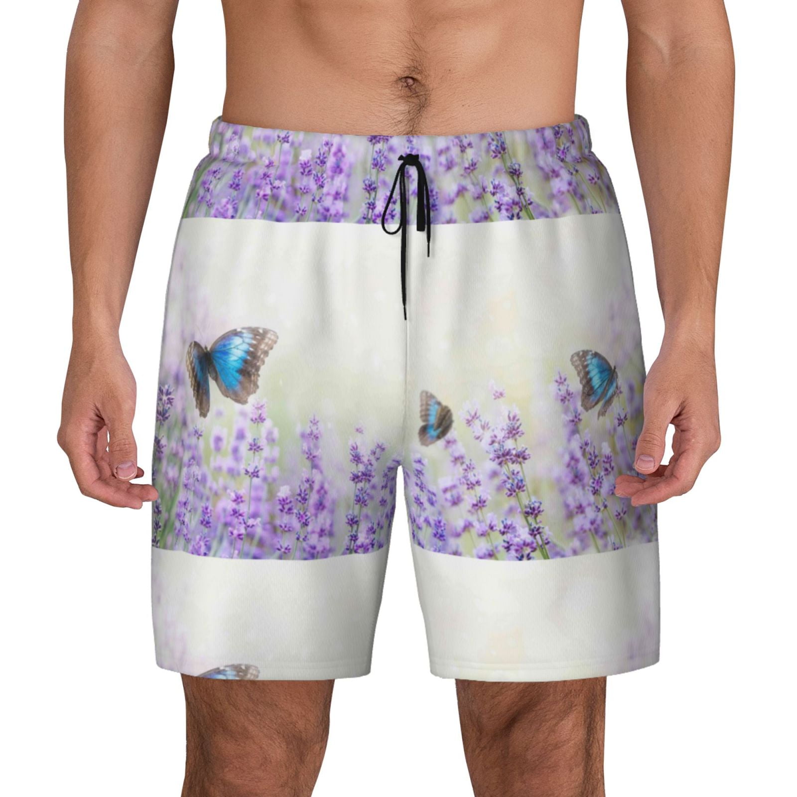 Haiem Lavender And Butterfly Mens Swim Trunks With Compression Liner 2