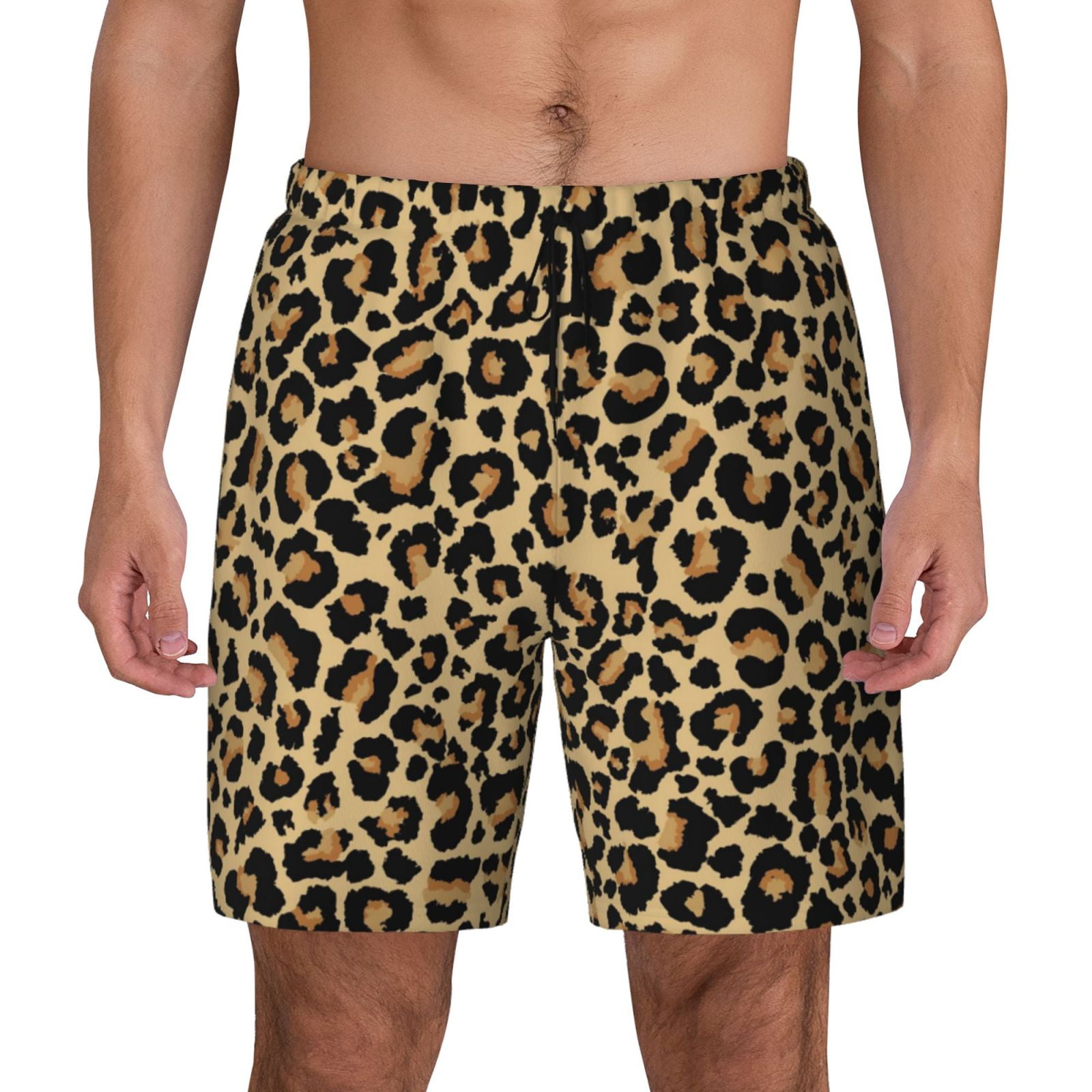 Haiem Leopard Print Mens Swim Trunks with Compression Liner 2 in 1 Swimming Shorts Stretch ...