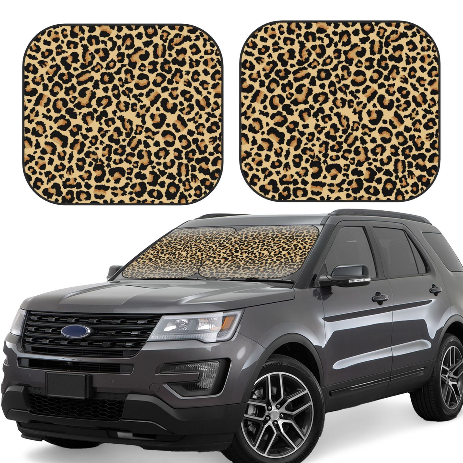 Haiem Leopard Print Windshield Sun Shade: Universal Foldable 2-Piece ...