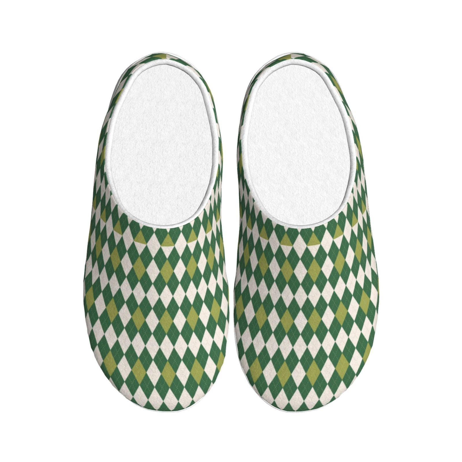Haiem Light Green Squares Print Women's Fuzzy Memory Foam House Slipper ...