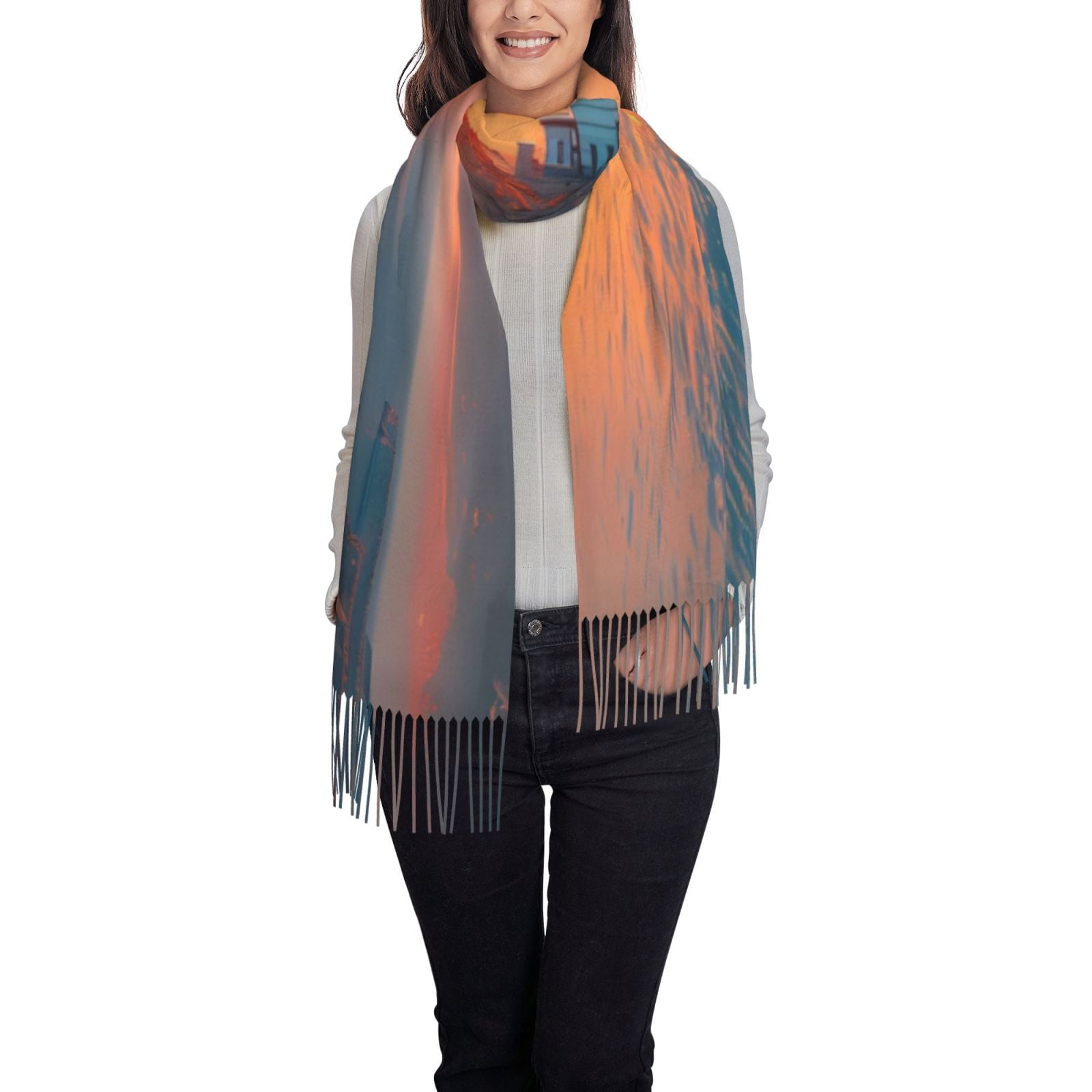 Haiem Lighthouse At Sunset Coast Pattern Women's Long Blanket Scarf ...