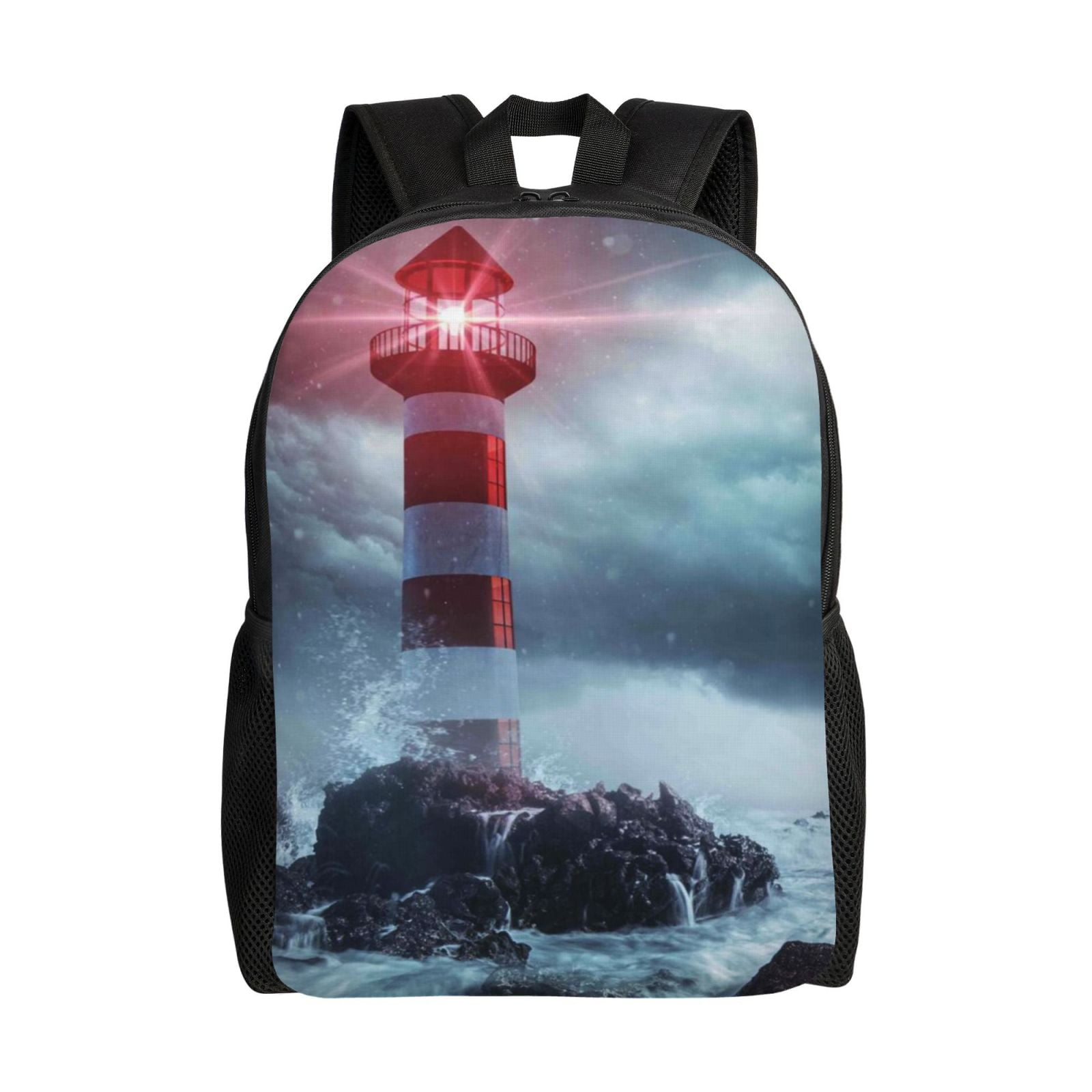 Haiem Lighthouse in a Stormy Sea Backpack - Stylish and Durable 15-inch ...
