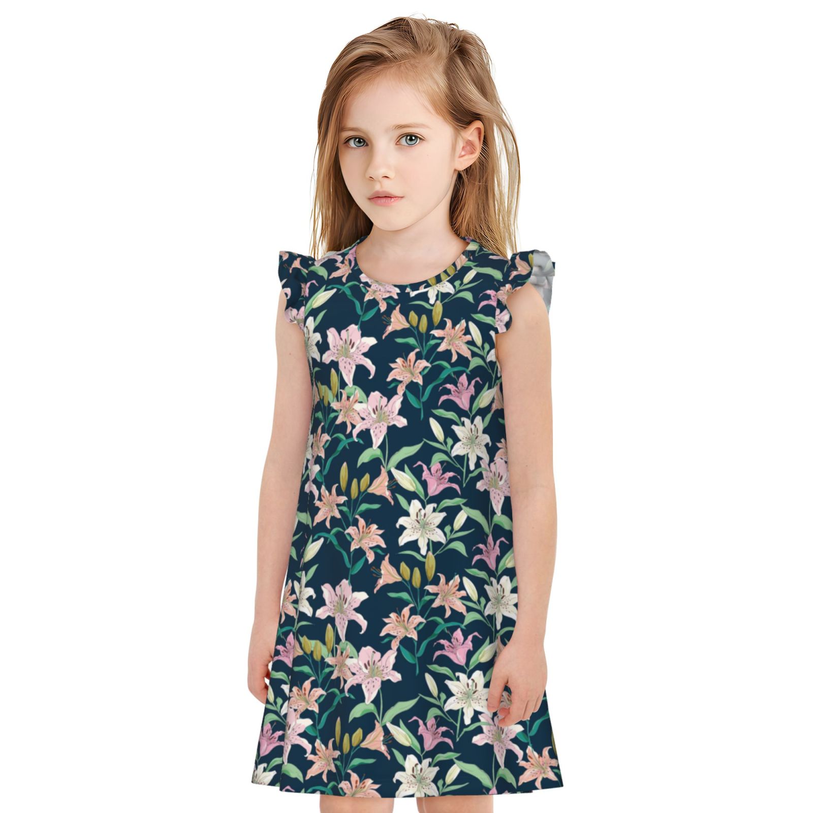 Haiem Lilies Flowers Printed Girls Nightgowns Sleepwear Short Sleeve ...