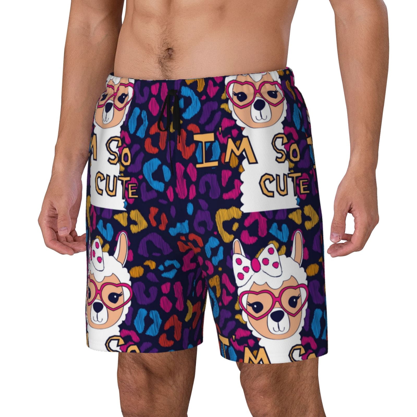 Haiem Llama Alpaca Mens Swim Trunks with Compression Liner 2 in 1 ...
