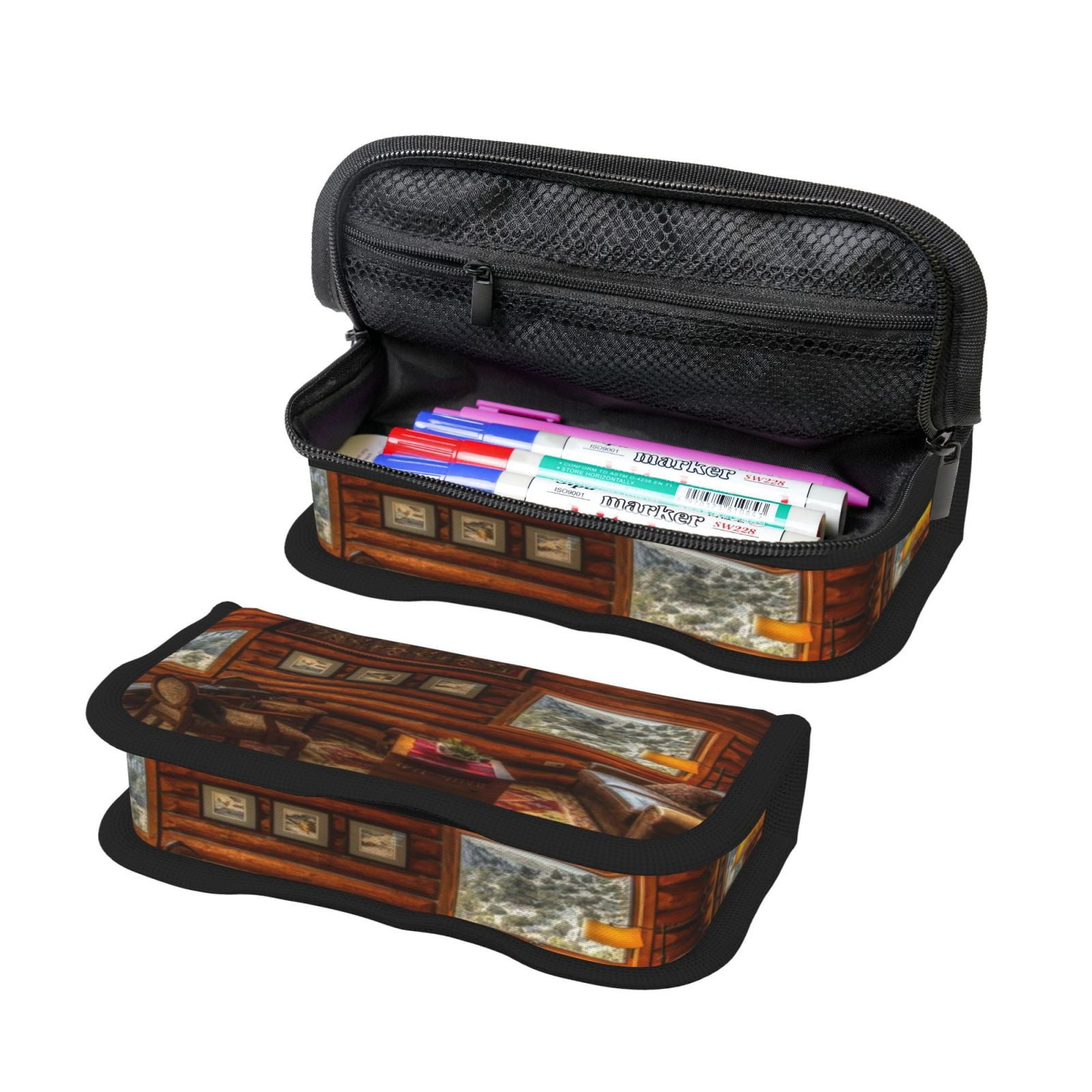 Haiem Log Cabin Inside Printed Large Pencil Case, Big Capacity Pencil ...