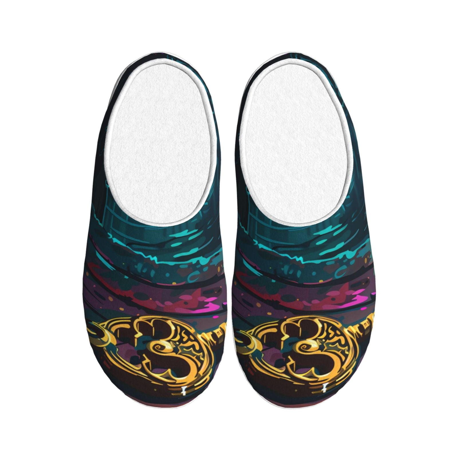 Haiem Lost Golden Key Print Women's Fuzzy Memory Foam House Slipper ...