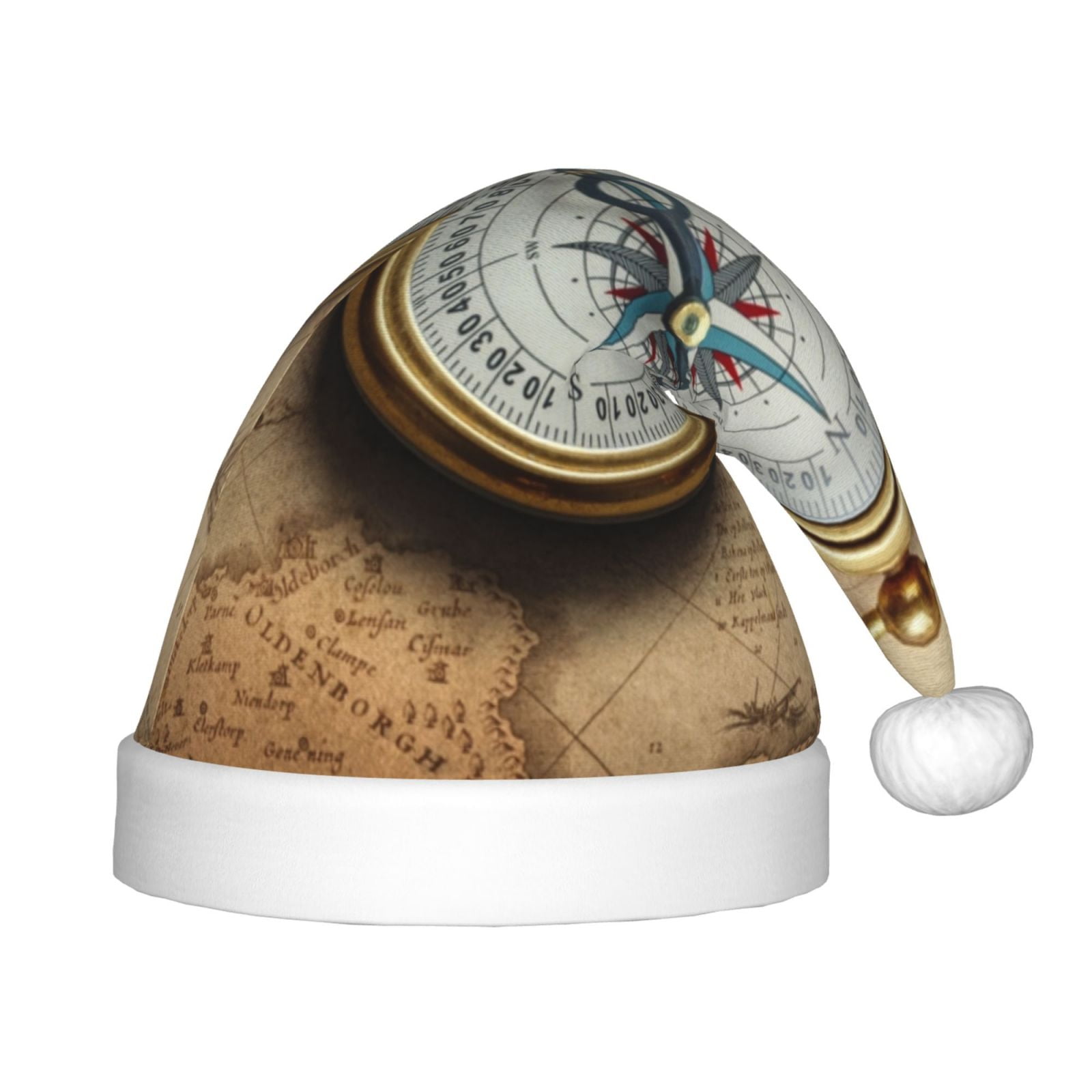 Haiem Magnetic Old Compass On World Map Pattern Santa Hat Confortable ...