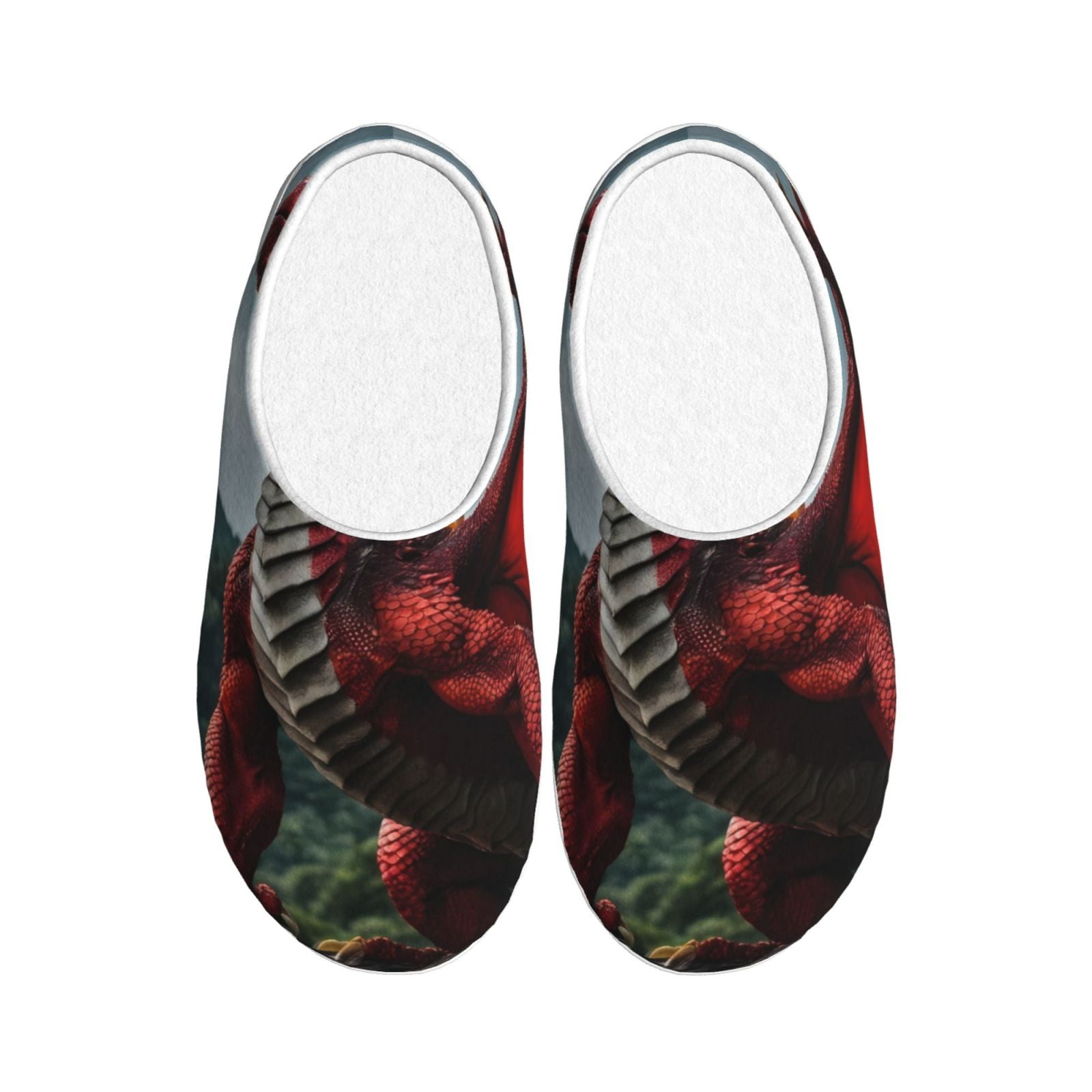 Haiem Majestic Red Dragon Print Women's Fuzzy Memory Foam House Slipper ...