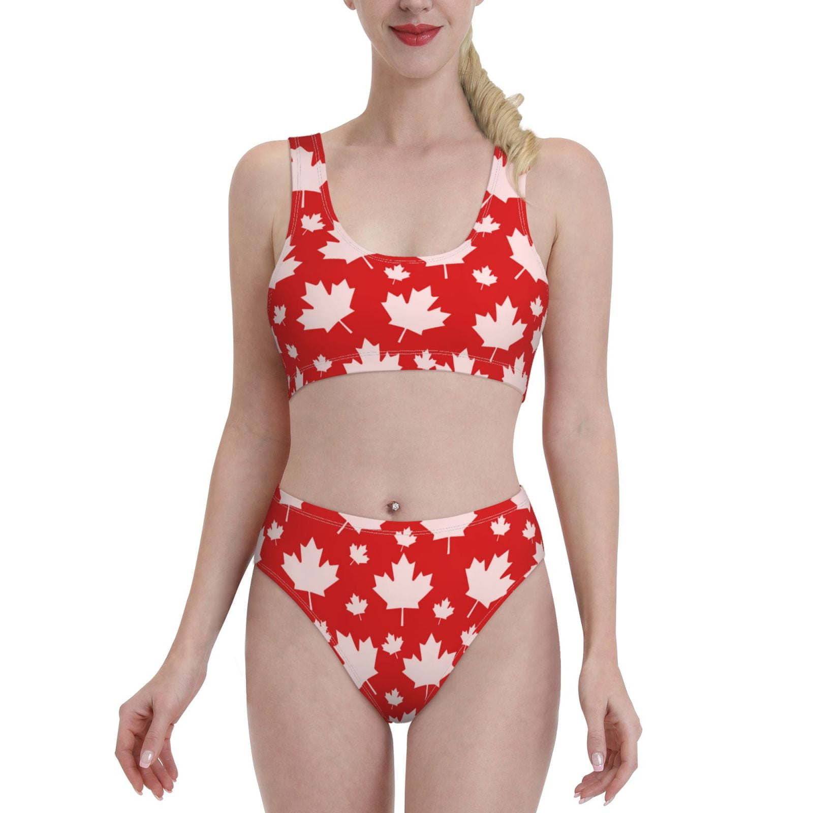 Haiem Maple Leaves Womens High Waisted Bikini Set Two Piece Bathing