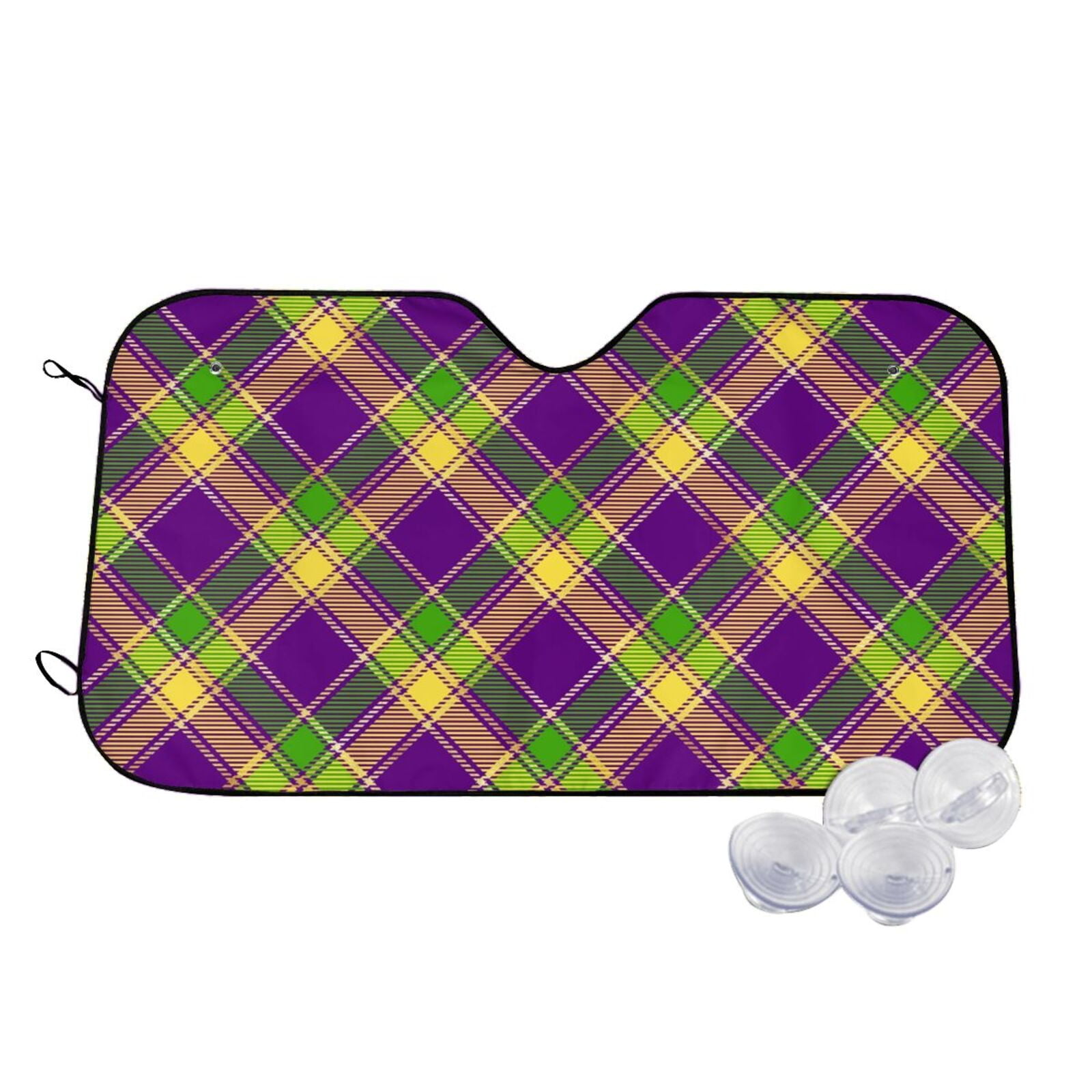 Haiem Mardi Gras Plaid Car Windshield Sun Shade - Blocks UV Rays Sun ...