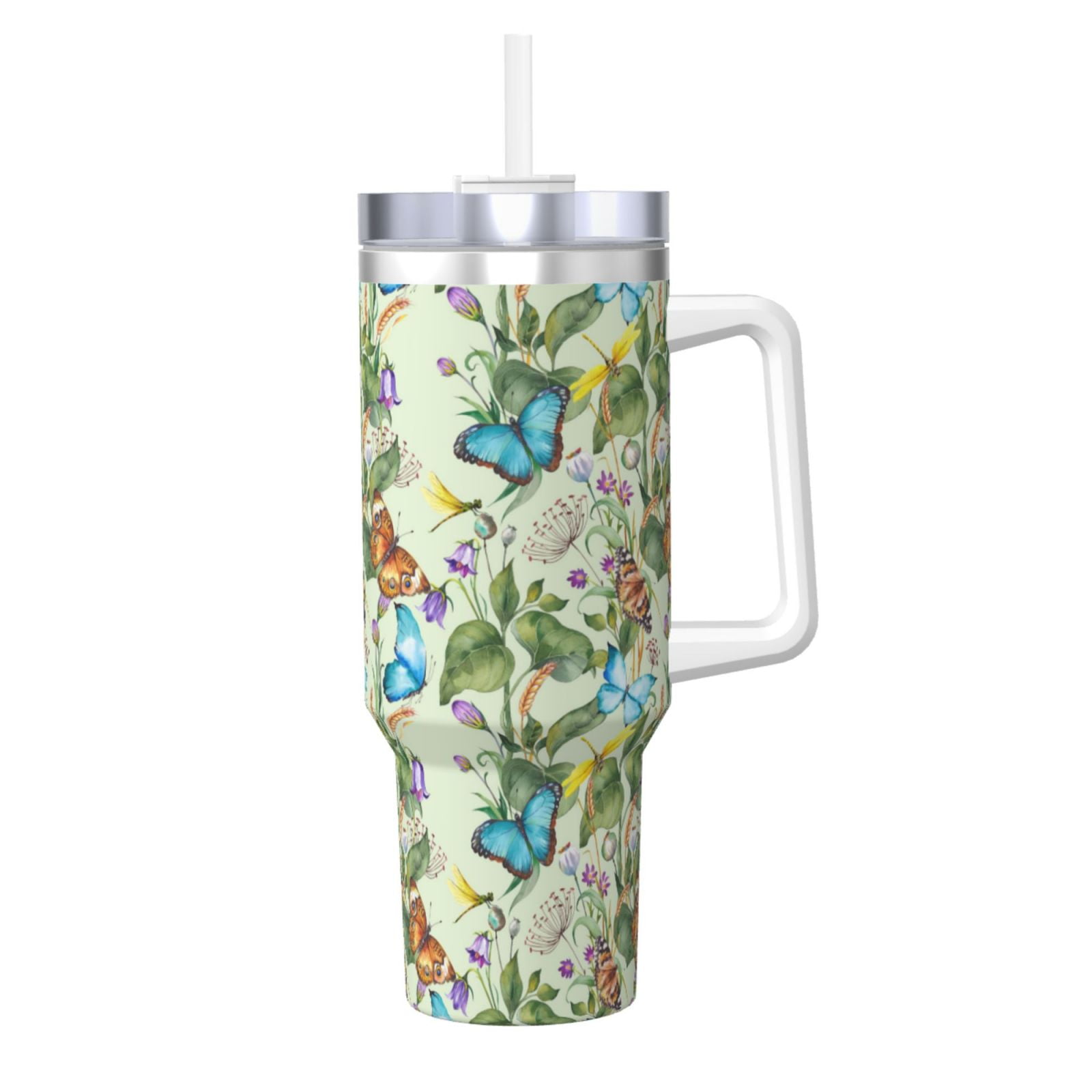 Haiem Meadow Plants And Butterflies Printed 40OZ Ice Bully With Handle ...